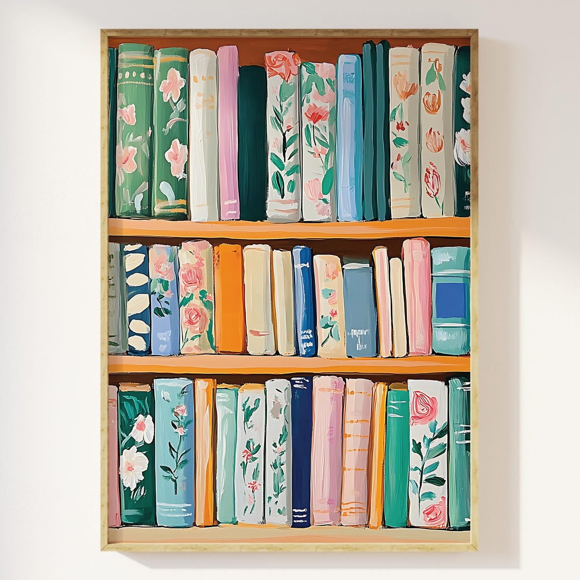 Colorful Bookshelf Print, Art, Cute Book Club Decor, Trendy Reading ...