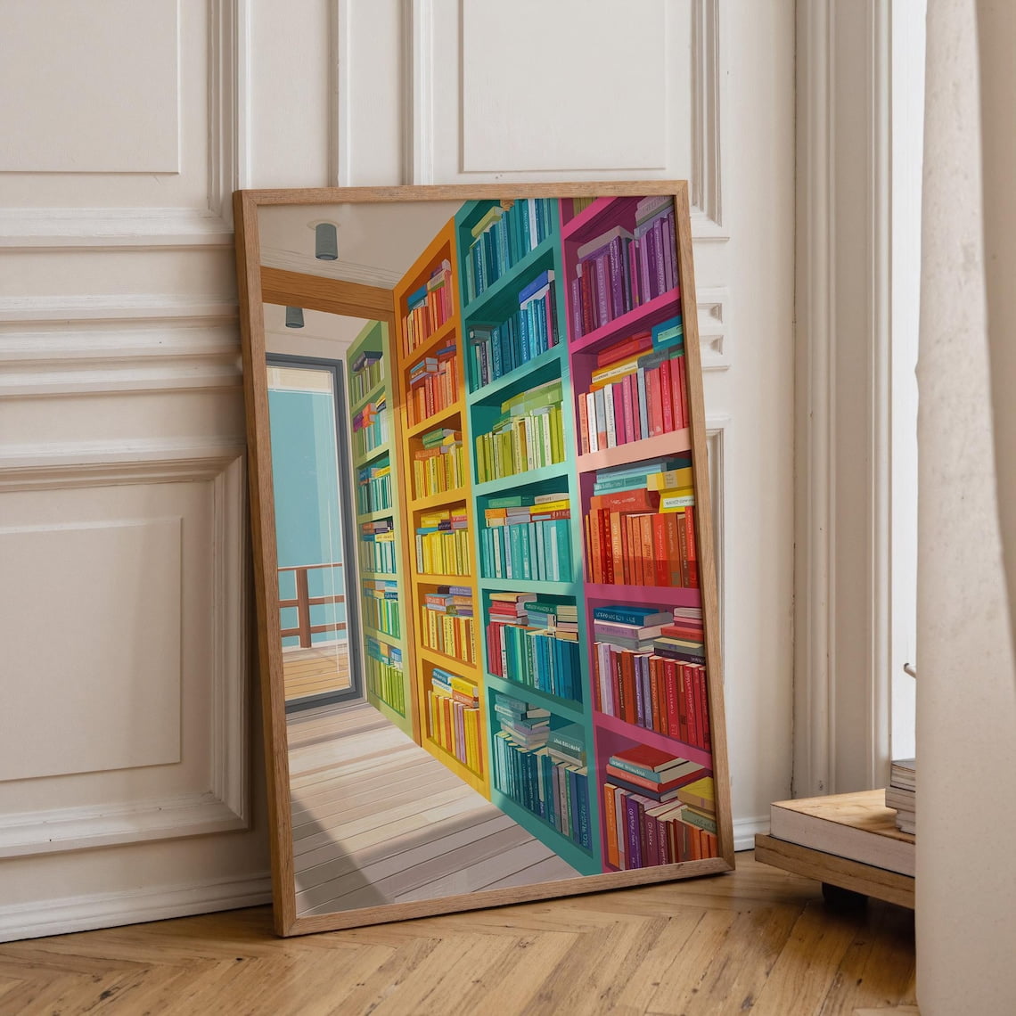 Colorful Bookshelf Rainbow Library Book Lover Bright Modern Home ...