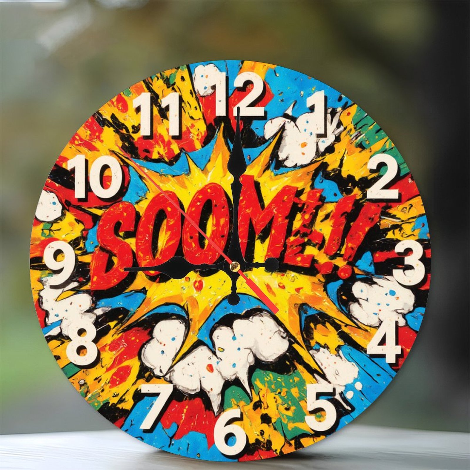 Colorful Boom Comic Style Wall Clock Unique Home Decor 10-Inch Silent ...