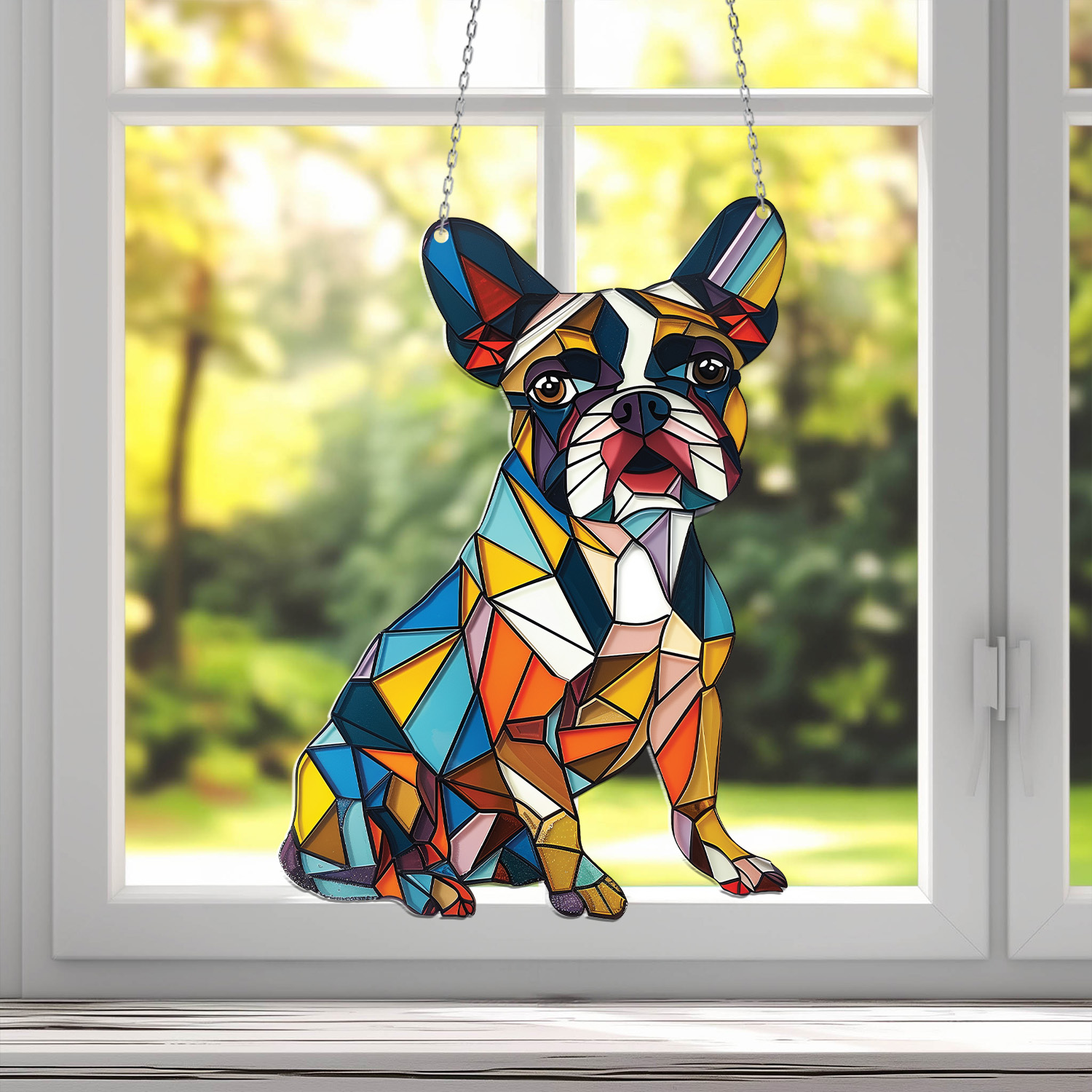 Colorful Boston Terrier Acrylic Window Hanging - Stained Glass Style ...