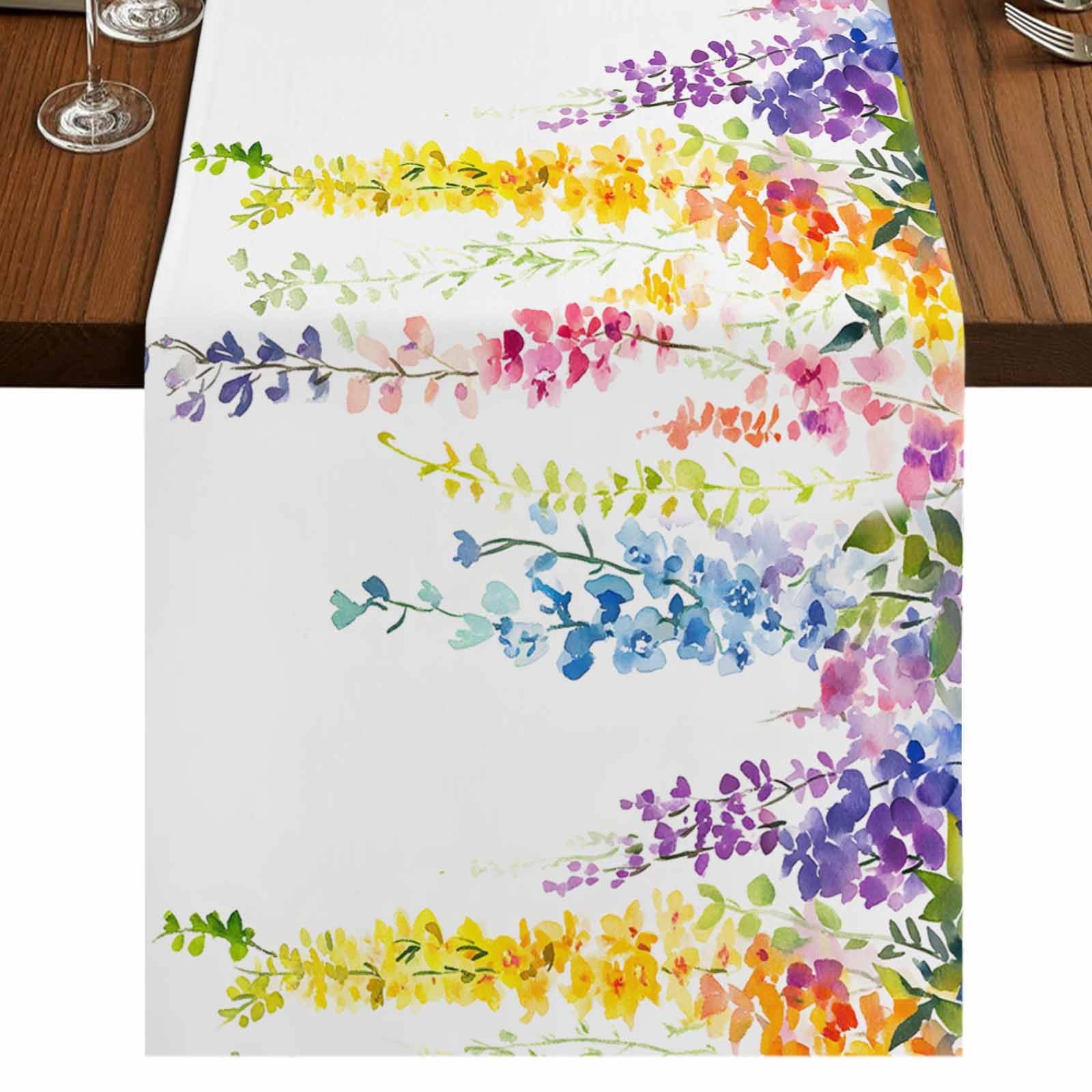Colorful Botanical 36 Inch Table Runner, Spring Floral Weeping ...