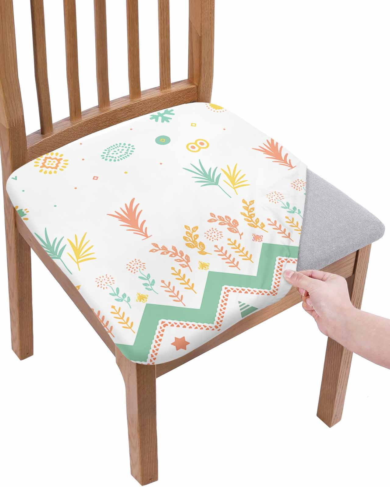 Colorful Botanical Chair Seat Covers for Dining Room Stretch Chair Seat ...