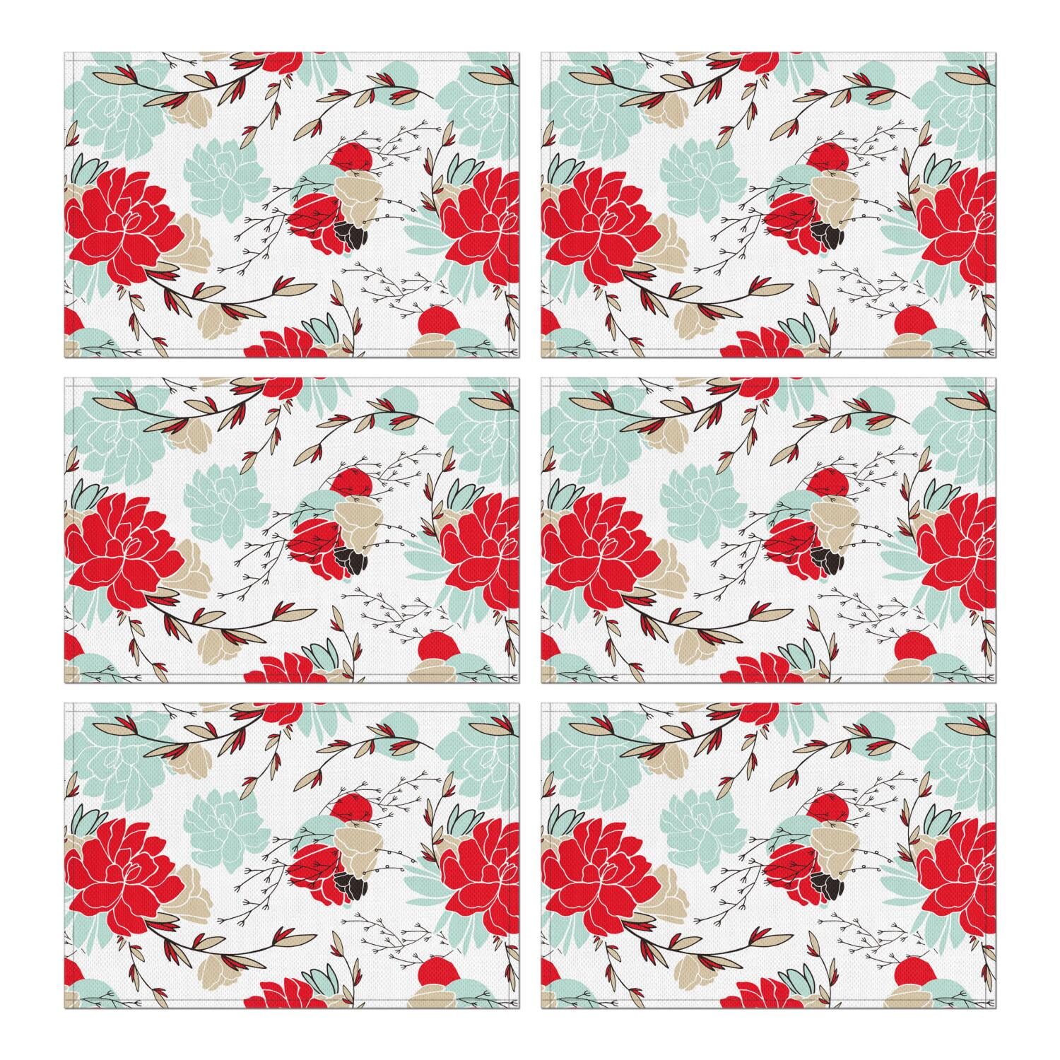 Colorful Botanical Floral Bloom Table Mats with Peony and Wildflower ...