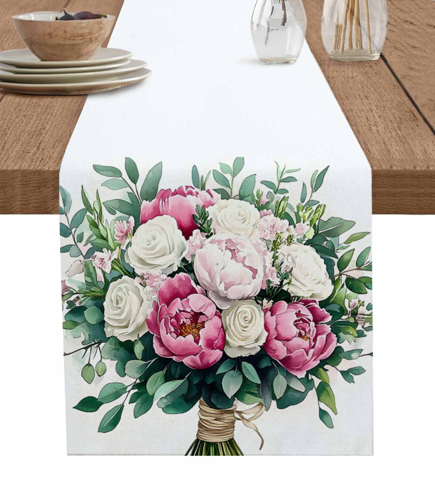 Colorful Botanical Garden Florals Burlap Cotton Table Runner 13x60 ...