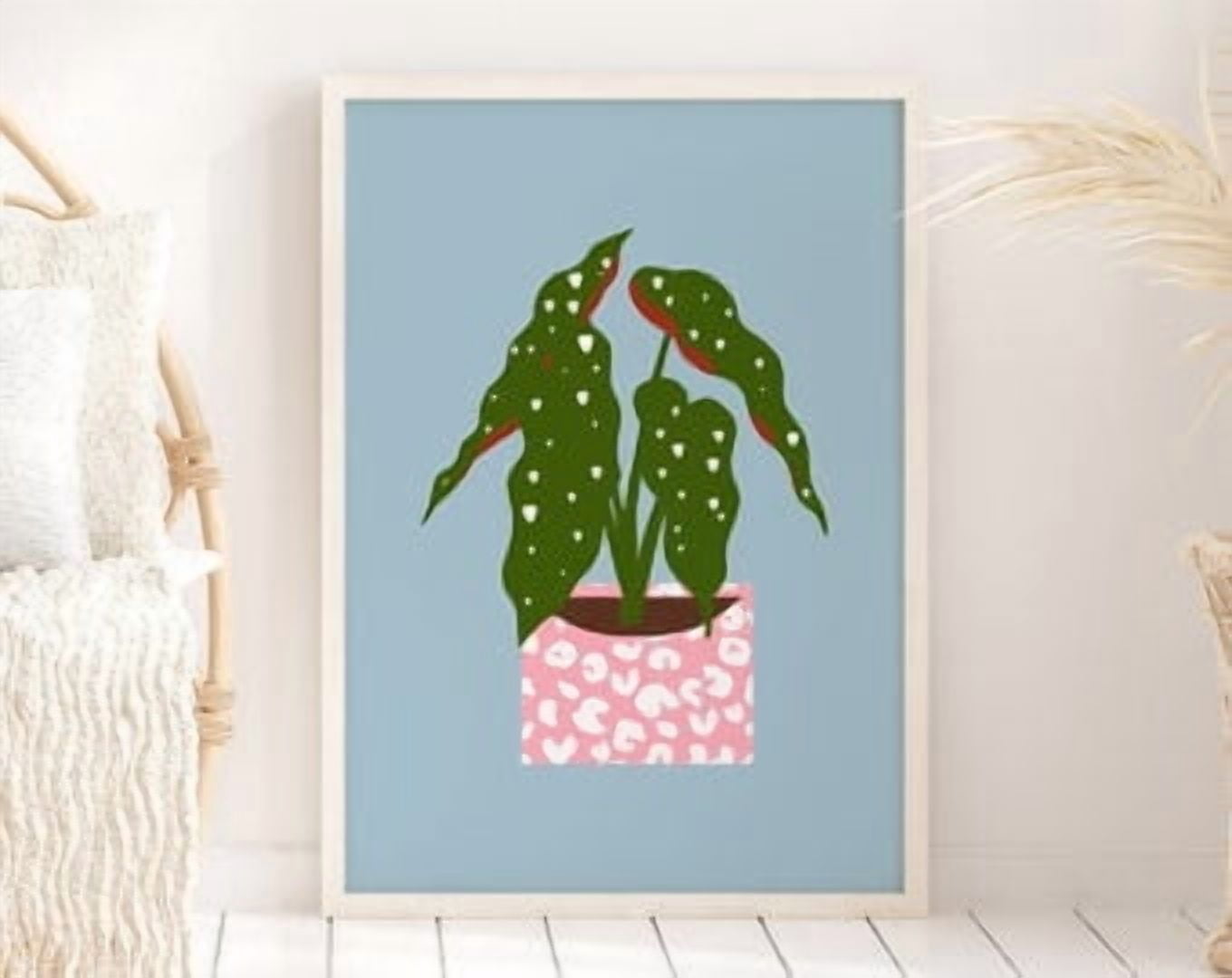 Colorful Botanical Plant Poster Pink & Blue Gallery Wall Art , Poster ...