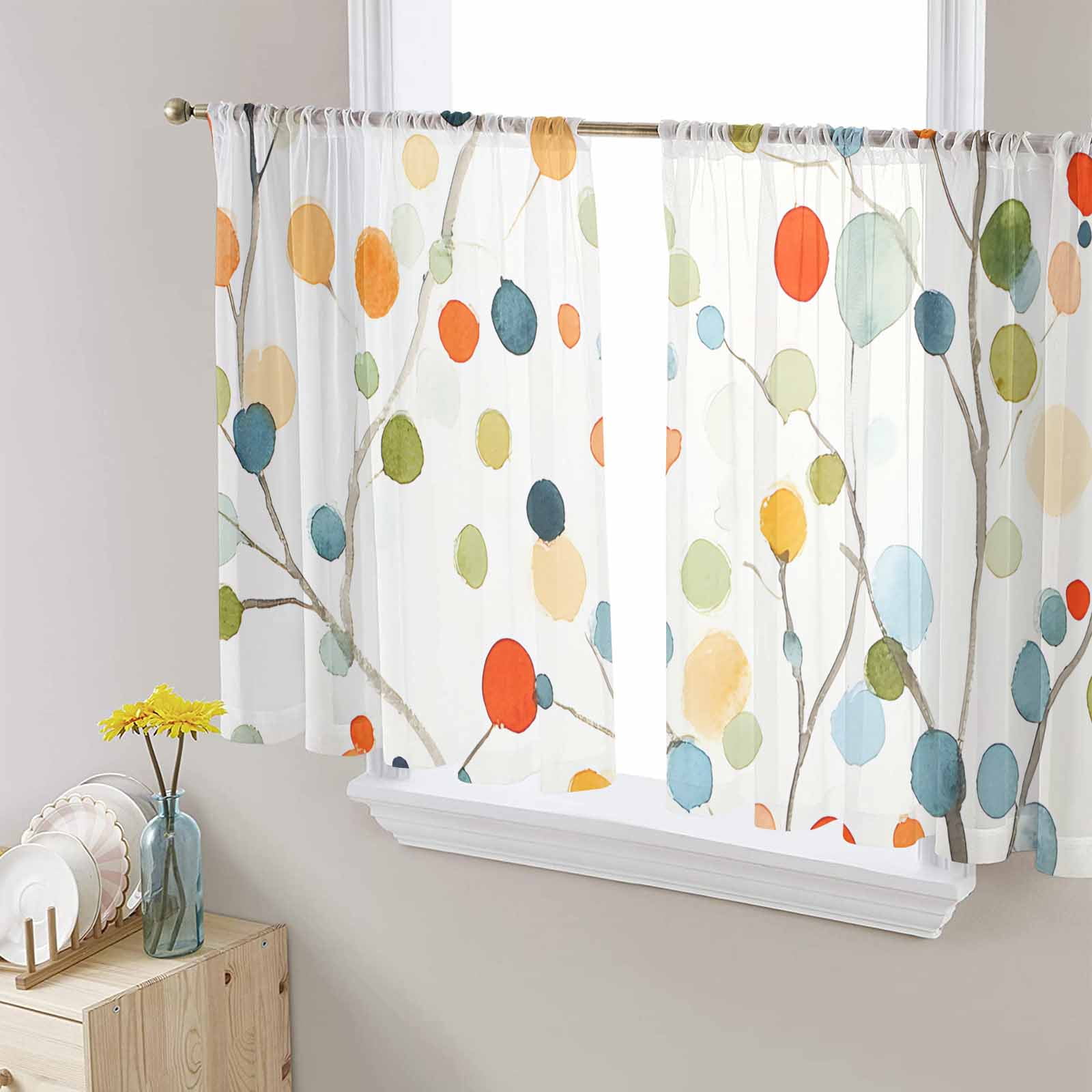 Colorful Botanical Sheer Curtains 54 Inch Length 2 Panels Set for ...