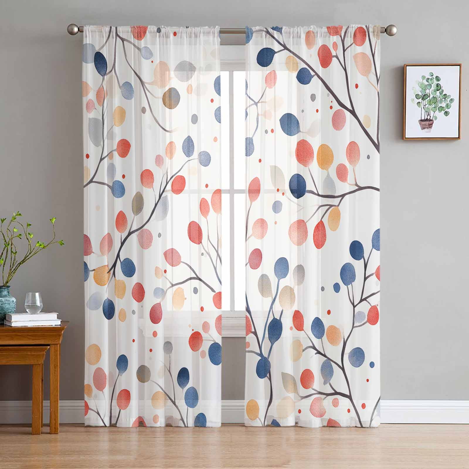Colorful Botanical Sheer Curtains 63 Inch Length 2 Panels Set for ...