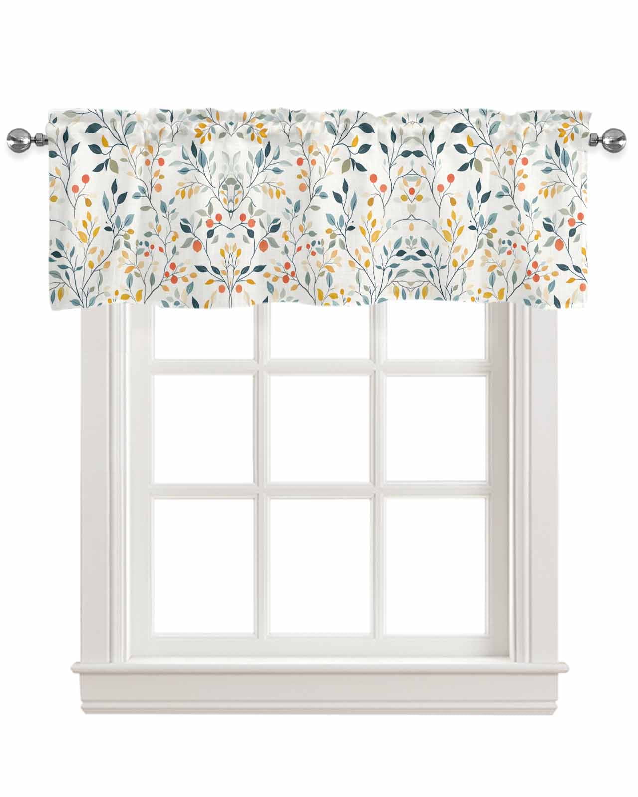 Colorful Botanical Spring Kitchen Valances for Windows Farmhouse Linen ...