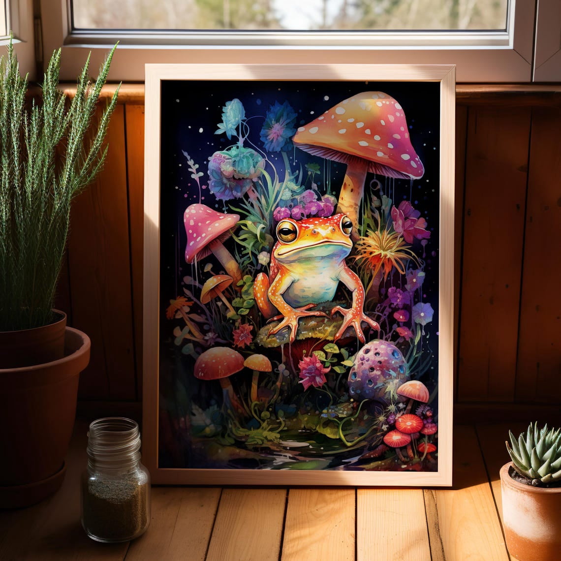 Colorful Botanical Toad Wall Art Eclectic Frog Decor, Unframed Paper ...