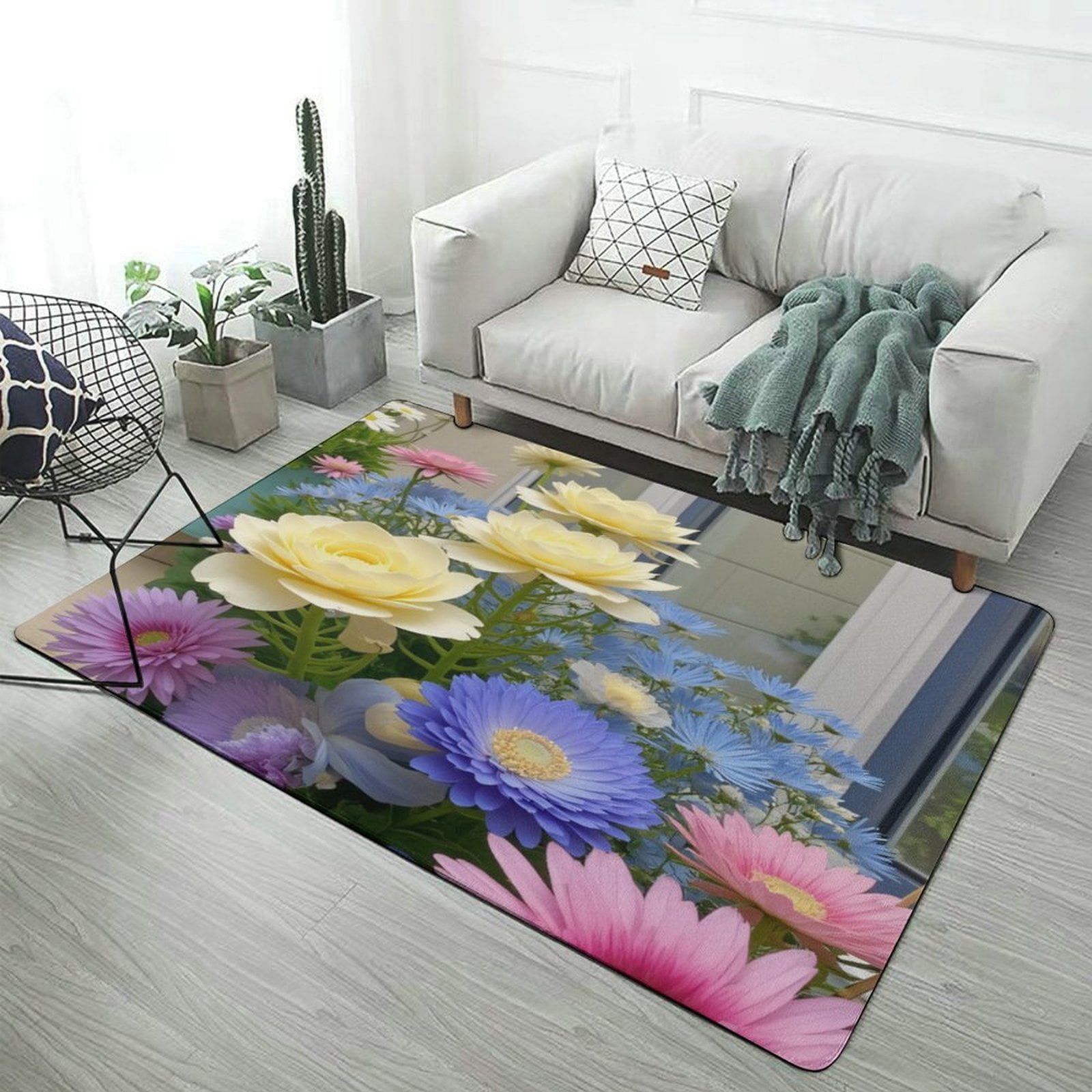 Colorful Bouquet of Flowers Home Decor Living Room Carpet Non-slip ...