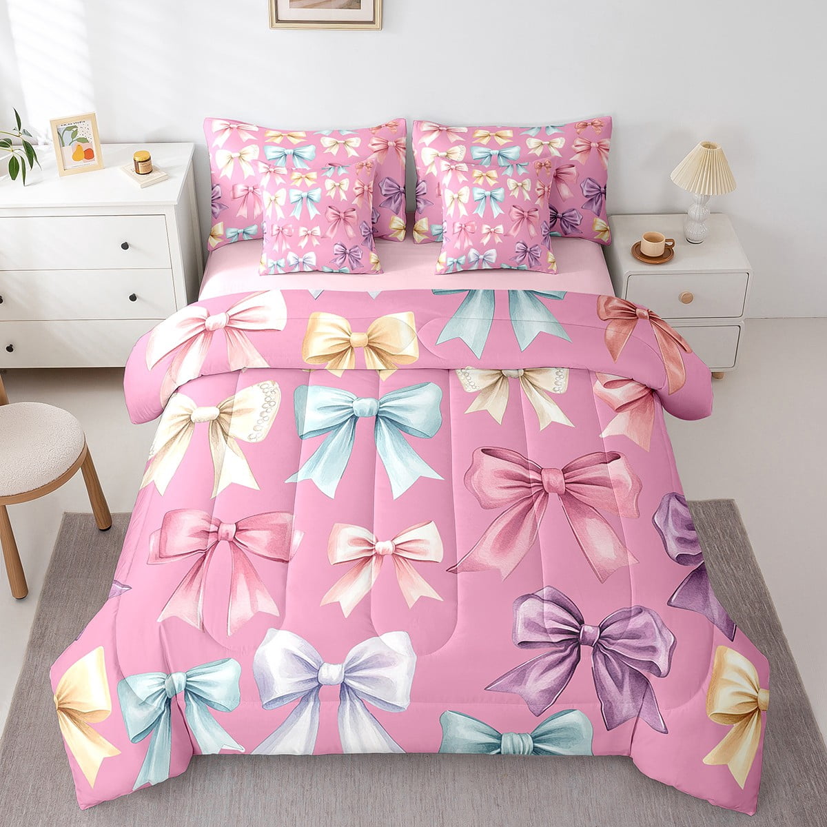 Colorful Bow Comforter Set for Room Decor,Dreamy Princess Bowknot ...