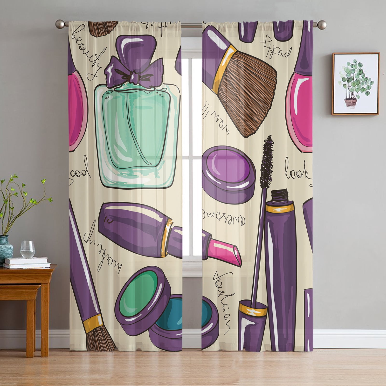 Colorful Bow Cosmetics Perfume Sheer Curtain for Living Room Bedroom ...