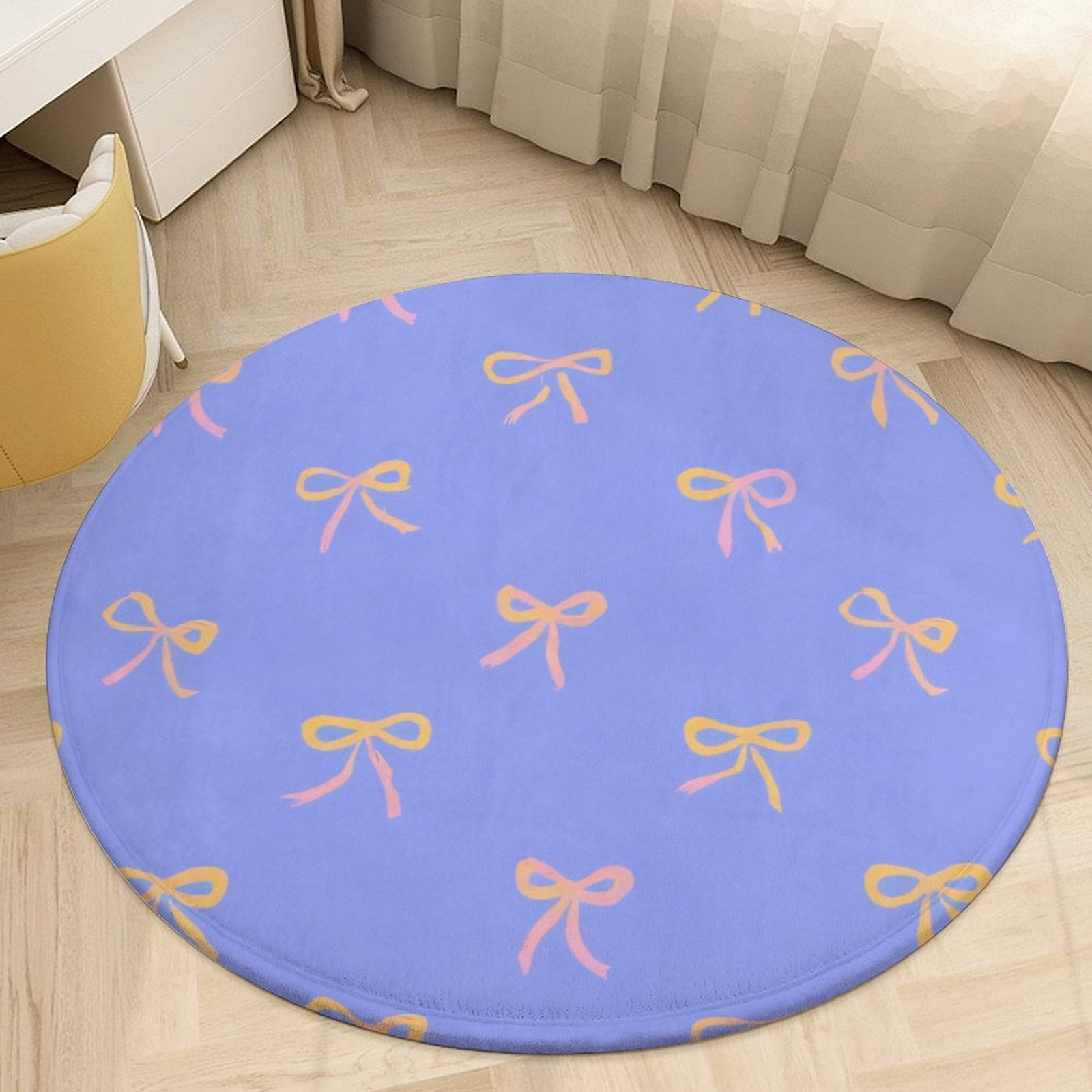 Colorful Bow Pattern on Blue Background Round Area Rugs for Bedroom ...