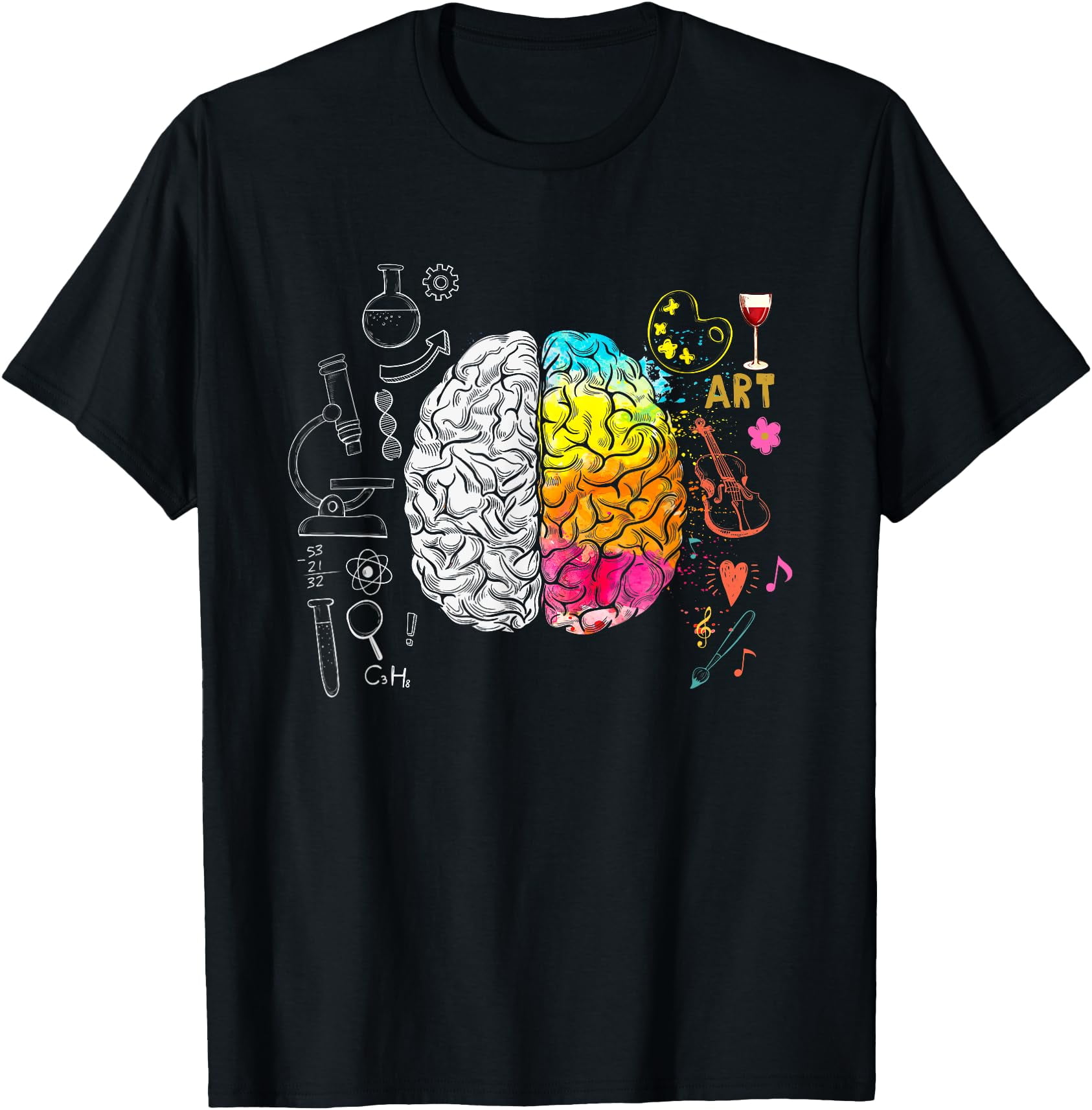 Colorful Brain Art vs Science Student Teacher T-Shirt,Maroon Color,Size ...