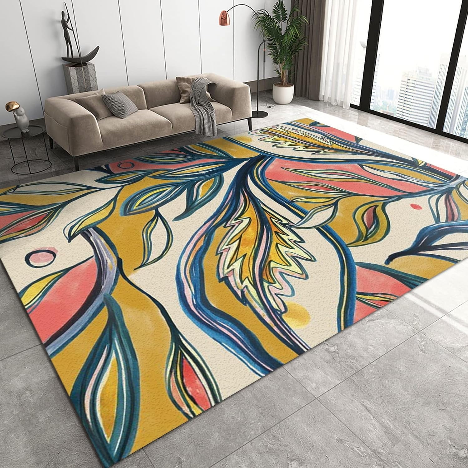 Colorful Branch Leaves Pattern Carpet, Hand Painted Carpet, Floor Mat ...