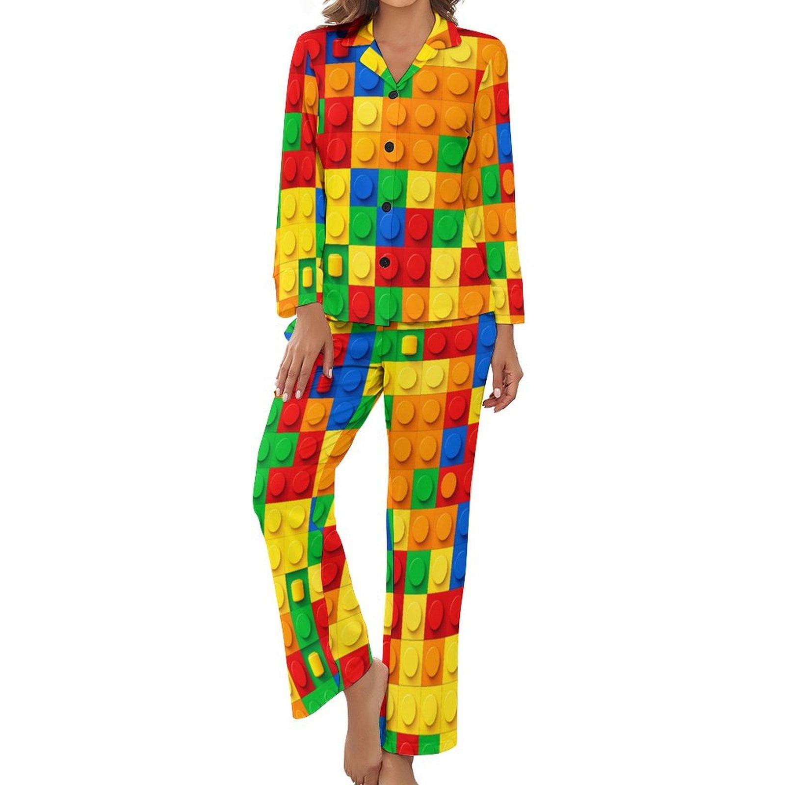 Colorful Brick Pattern Design Pajamas Woman Vintage Pajamas Set 2 Piece ...
