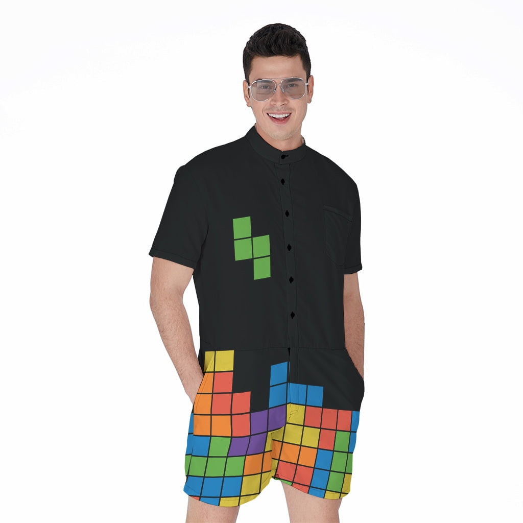 Colorful Brick Puzzle Video Game Short Sleeve Men'S Rompers Casual ...