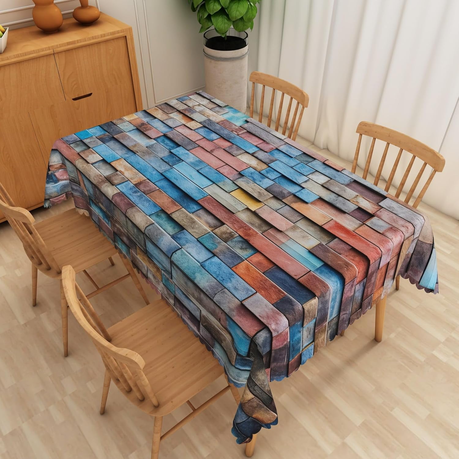 Colorful Brick Tablecloth Rectangle,54x108 Inch Retro Graffiti Uneven ...