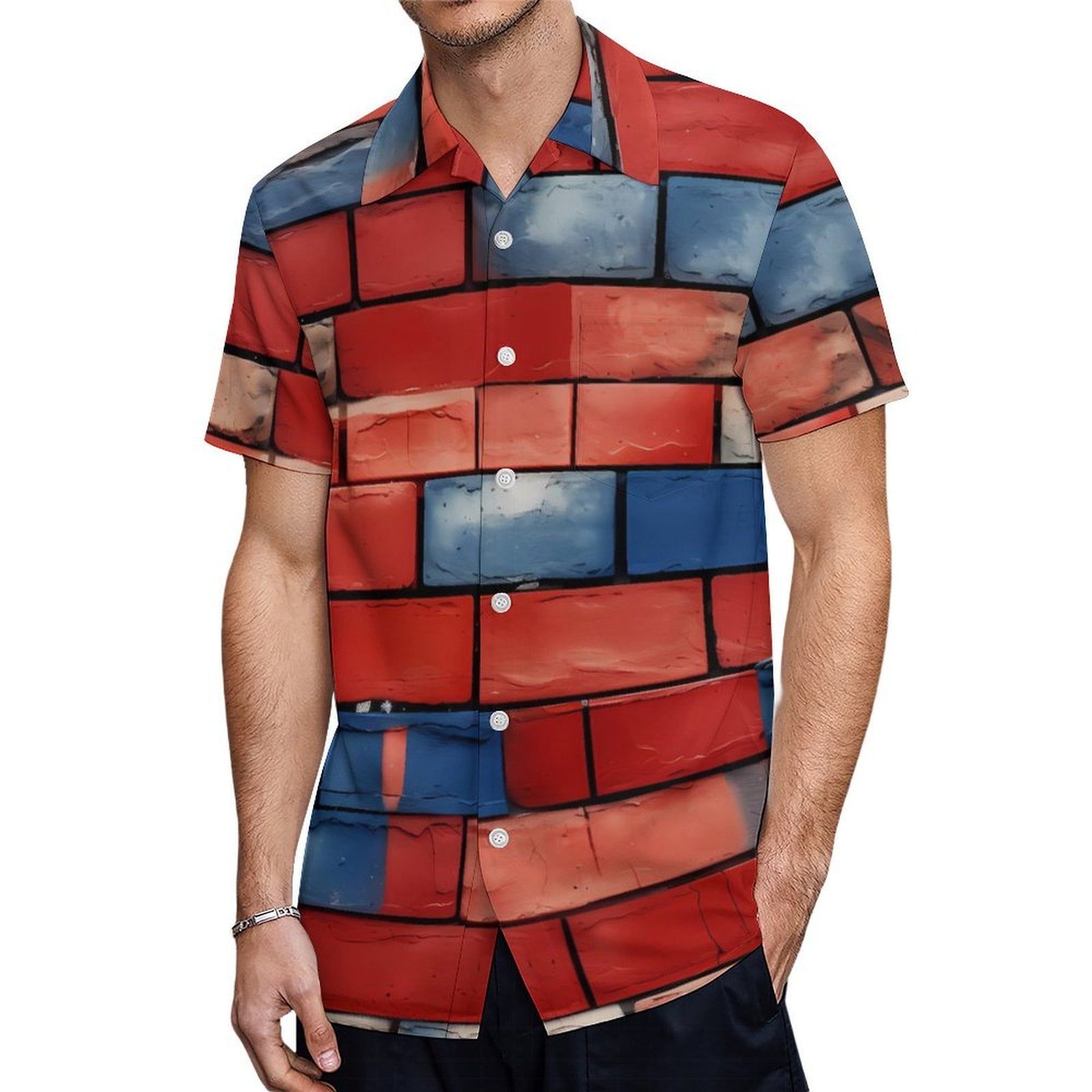 Colorful Brick Wall Mens Hawaiian Shirts Printed Casual Short Sleeve ...