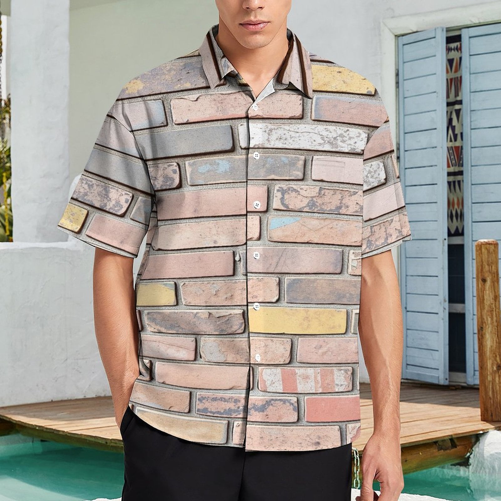 Colorful Brick Wall Shirt Casual Shirts Men Cool Blouses Short-Sleeve ...