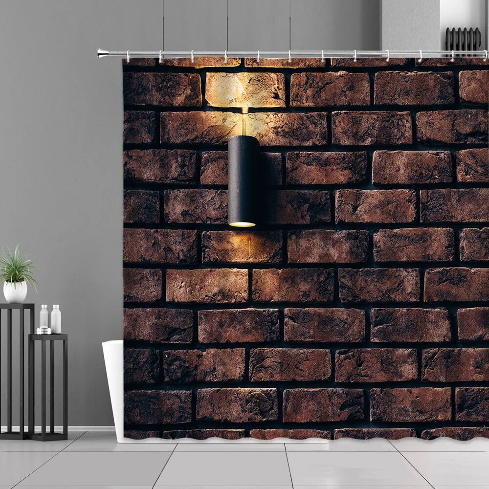 Colorful Brick Wall Shower Curtains Floral Plant Stone Walls Print Bath ...