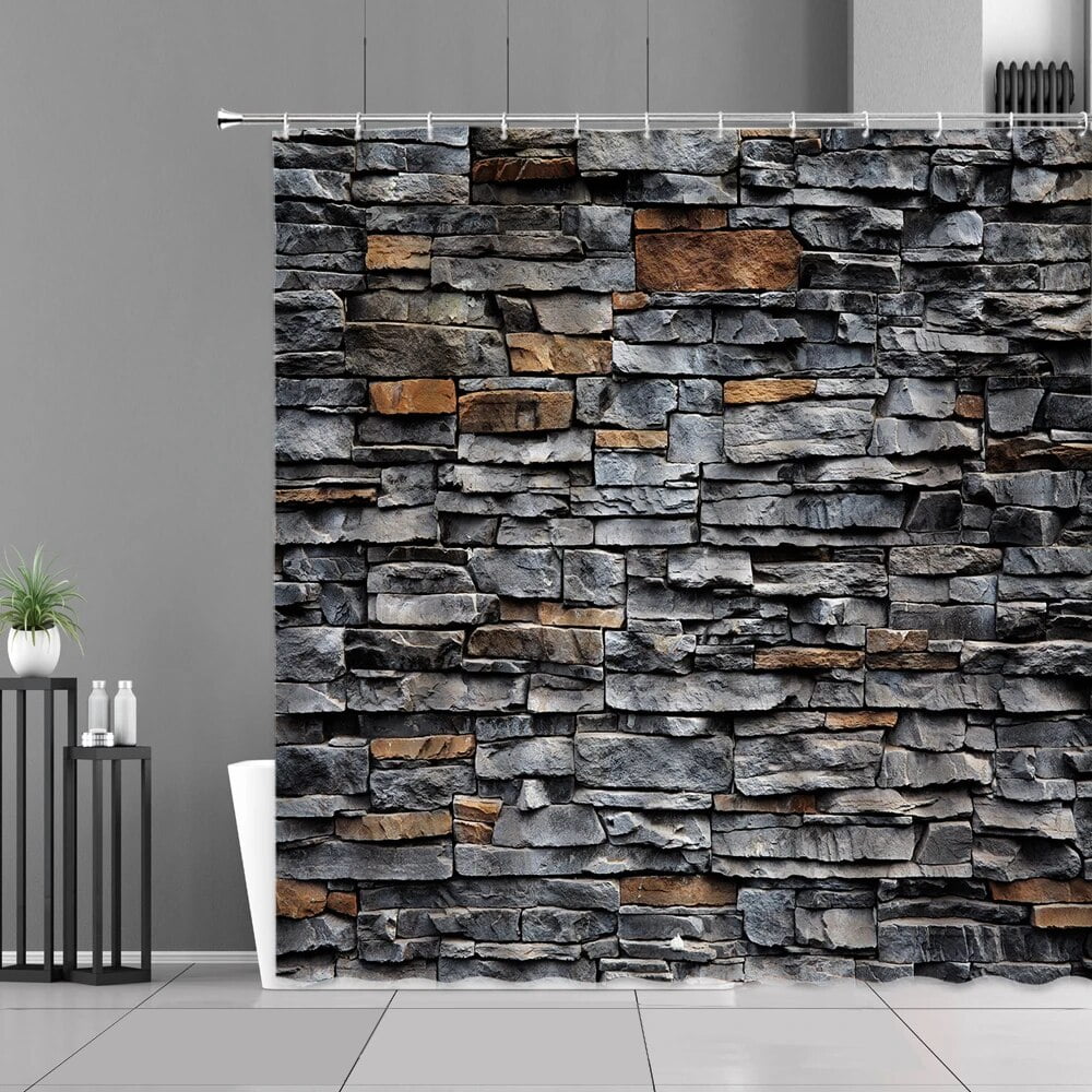 Colorful Brick Wall Shower Curtains Floral Plant Stone Walls Print Bath ...