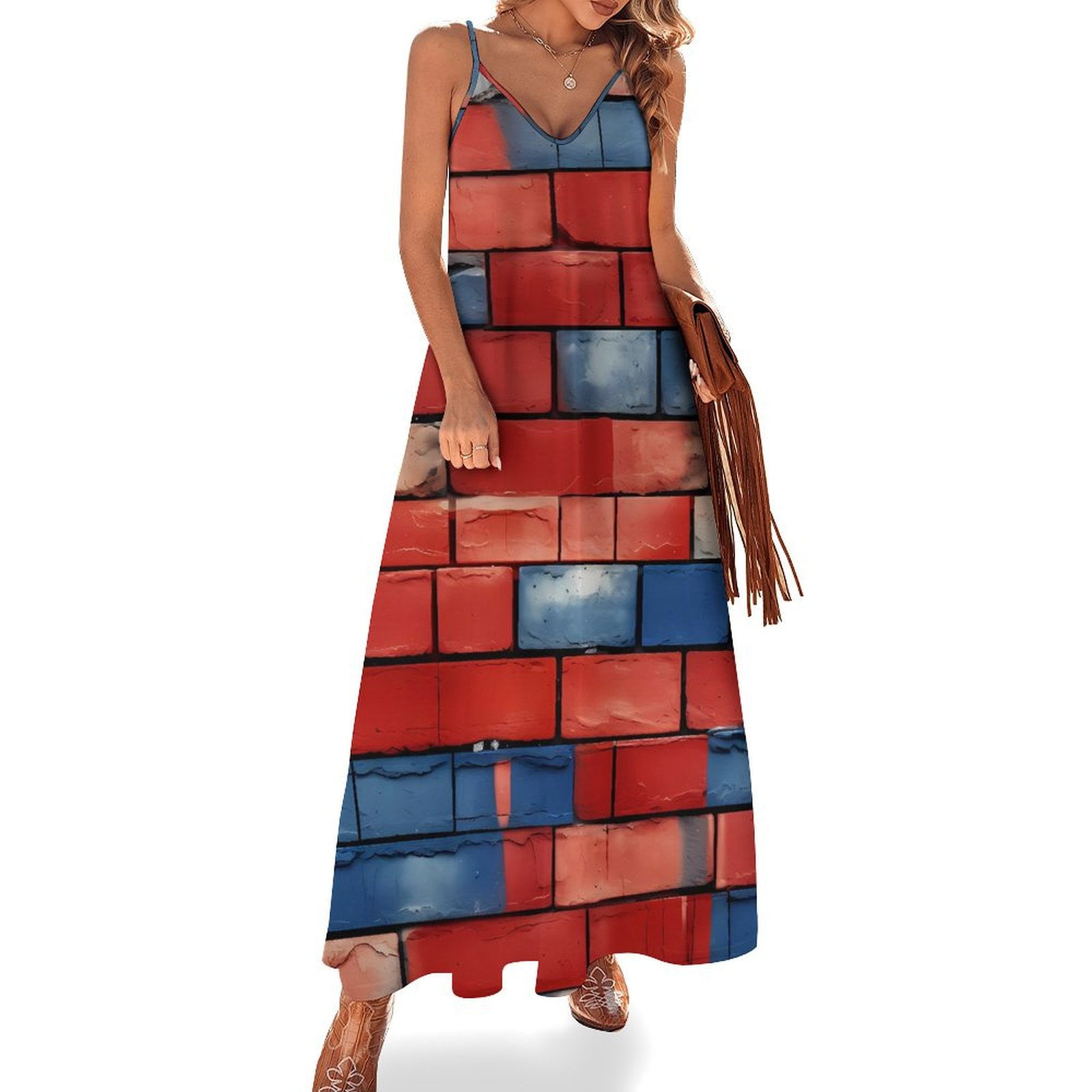 Colorful Brick Wall Women's Maxi Dress Spaghetti Strap Bohemian Long ...