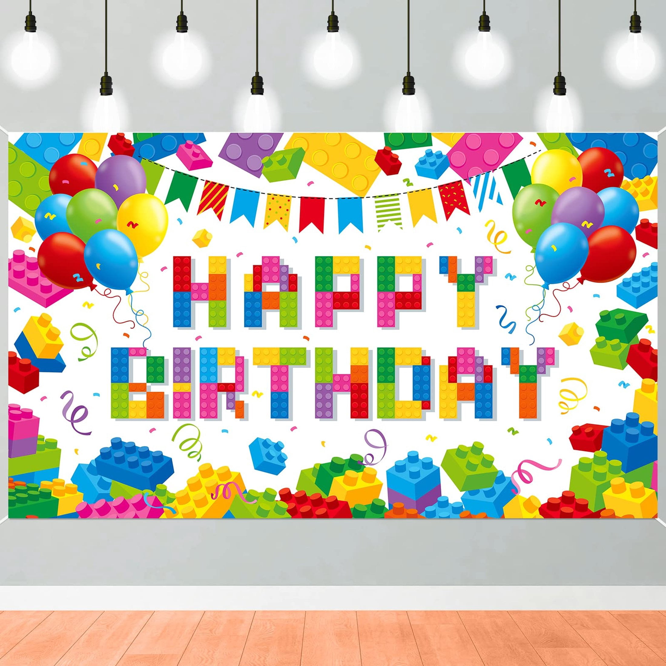 Colorful Bricks Birthday Backdrop - Happy Birthday Banner & Photography ...