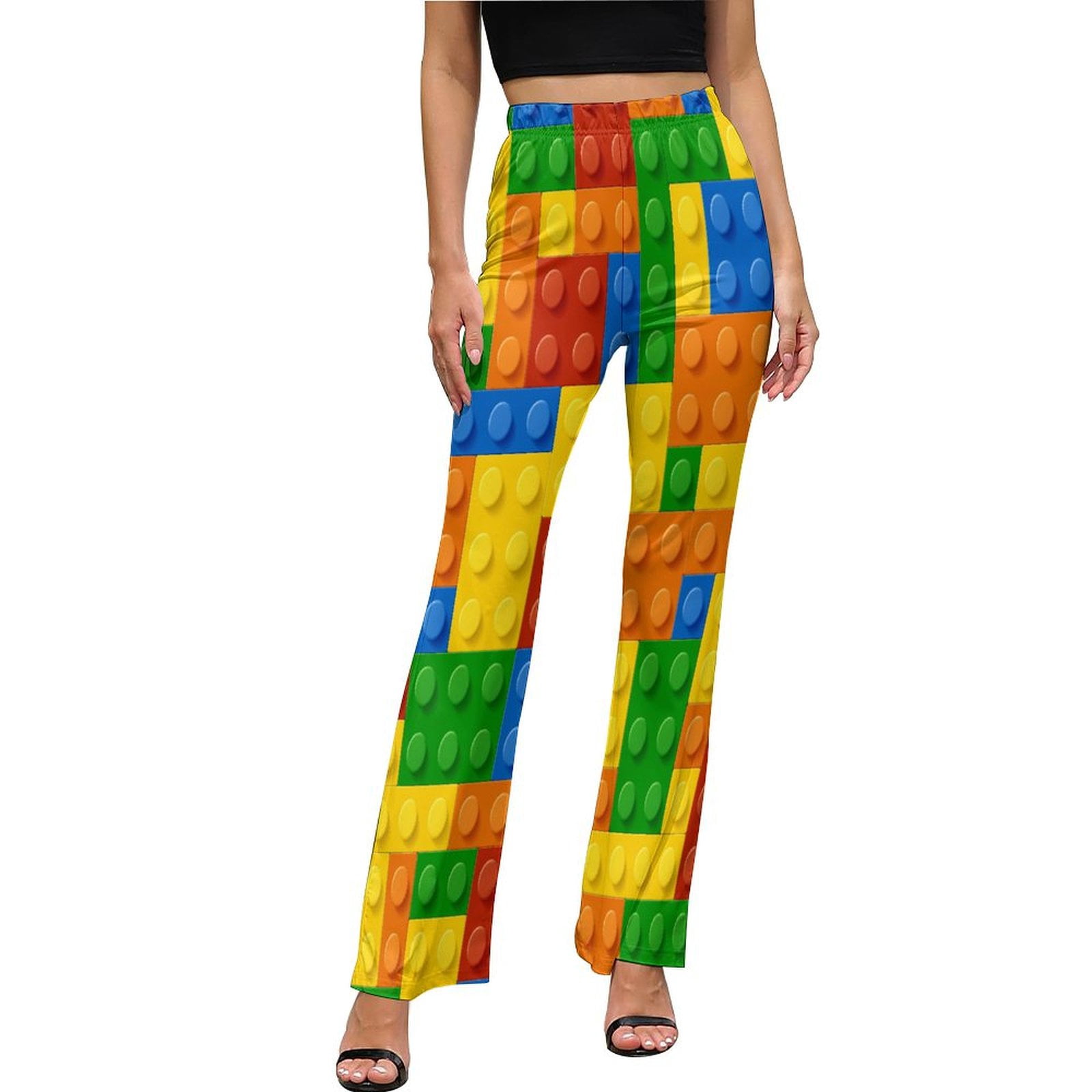 Colorful Bricks Design High Waisted Casual Flared Trousers Summer Home ...