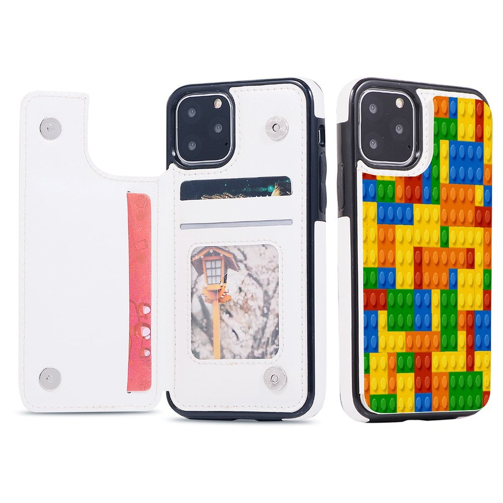 Colorful Bricks Design Leather Wallet Case for iPhone 16 15 14 13 12 11 ...