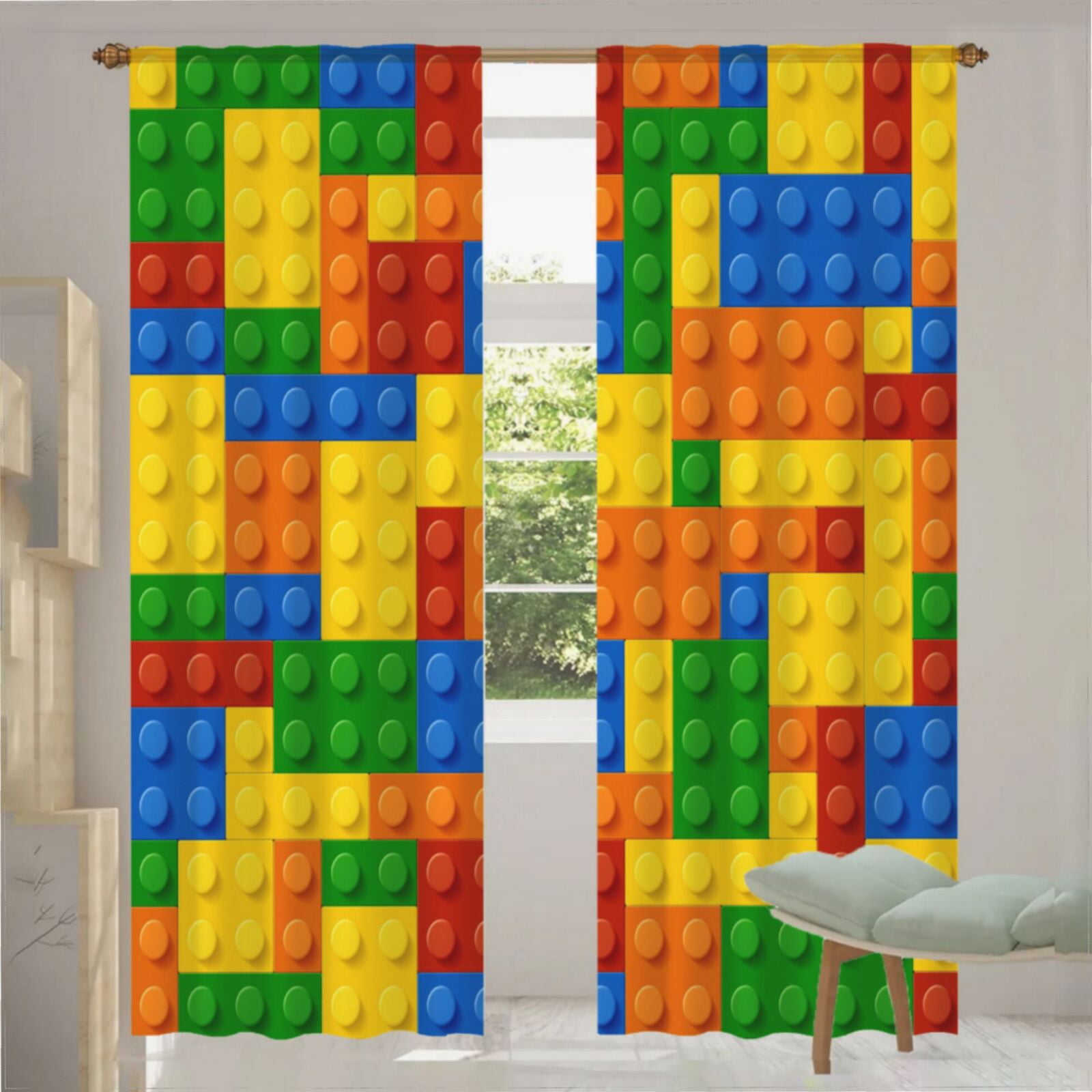 Colorful Bricks Design Window Tulle Curtains for Living Room Kitchen ...