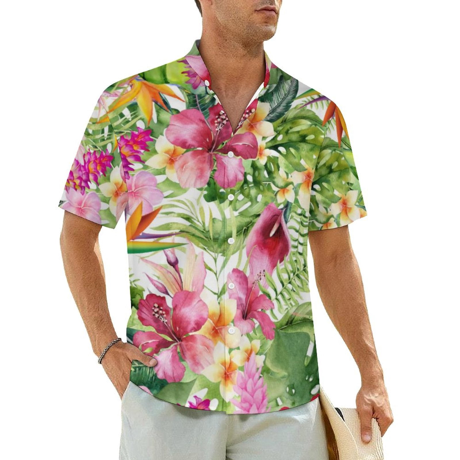 Colorful Bright Flowers Beach Shirt Hawaiian Tropical Print Hawaii ...