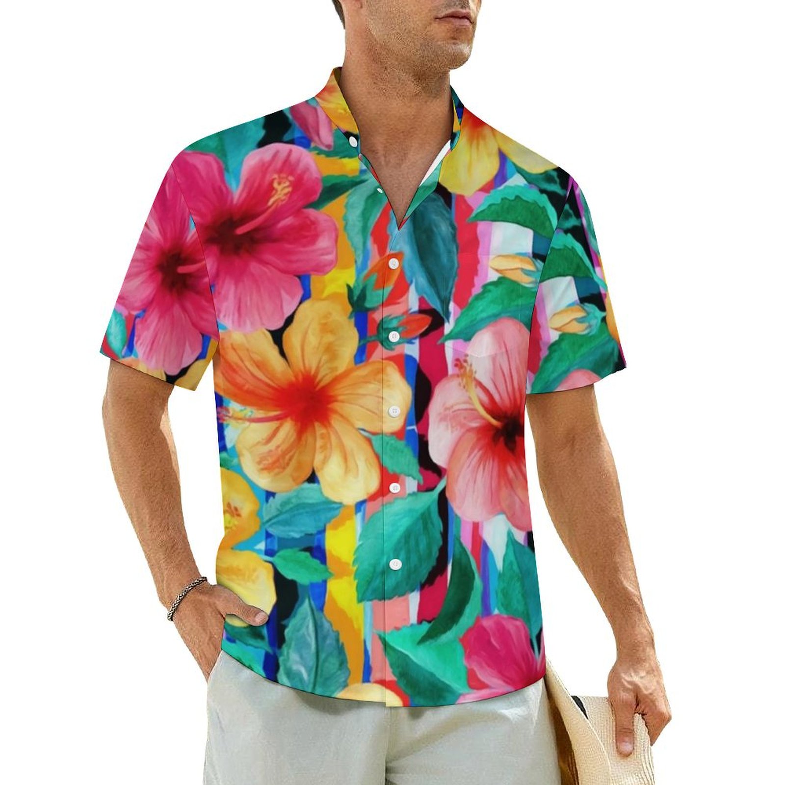 Colorful Bright Flowers Beach Shirt Hawaiian Tropical Print Hawaii ...