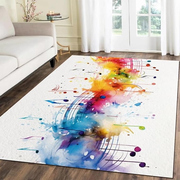 Colorful Bright Graffiti Area Rug for Bedroom, Musical Notes Background ...