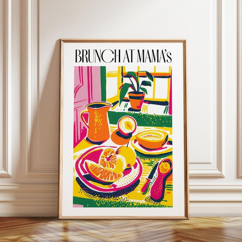 Colorful Brunch Art Print - Brunch At Mama'S Art Poster - Vibrant ...