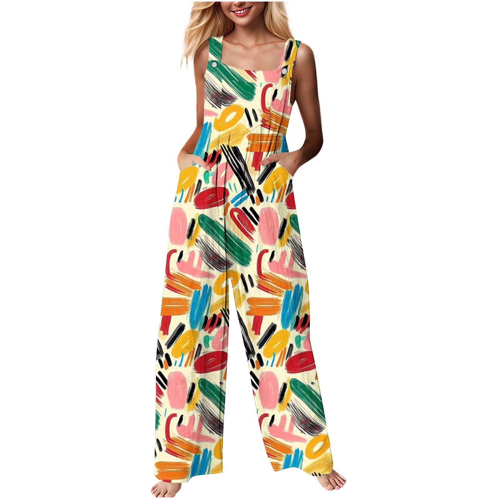 Colorful Brunch Overalls for Women Summer Fall Faux Gauze Linen Color ...
