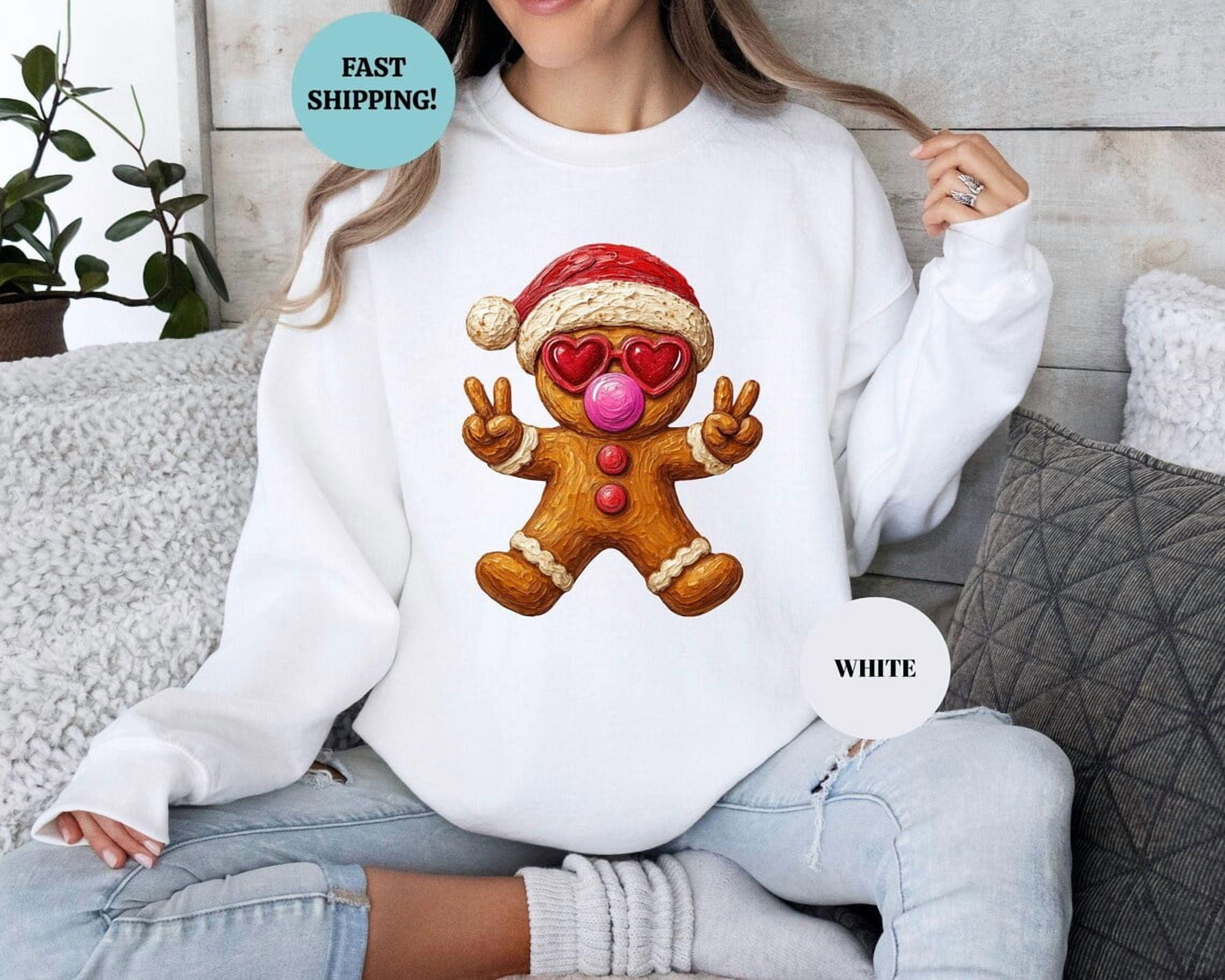 Colorful Brushstroke Gingerbread Man Sweatshirt, Winter Holiday ...