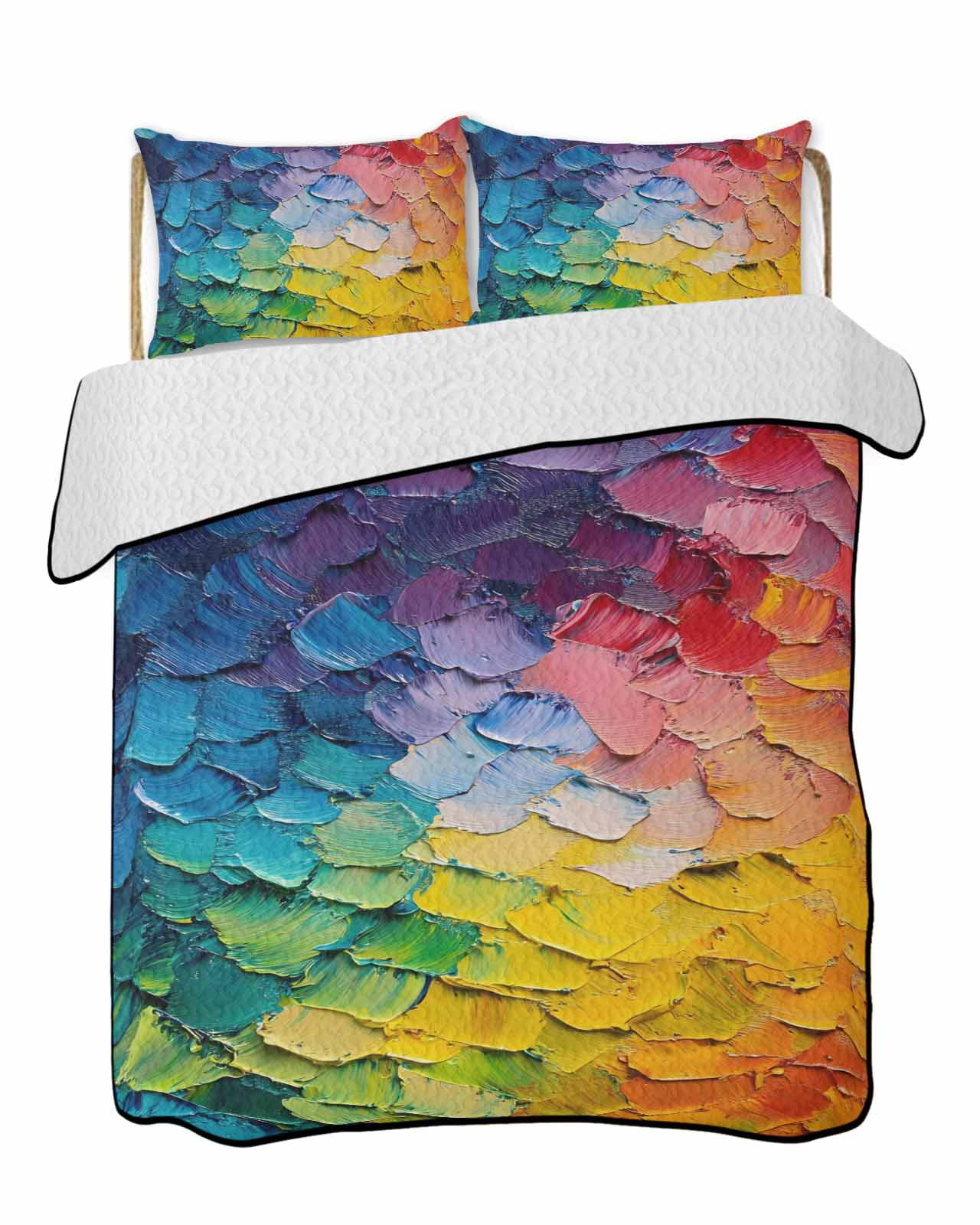 Colorful Brushstrokes Quilts Bedding Set California King Abstract Art ...