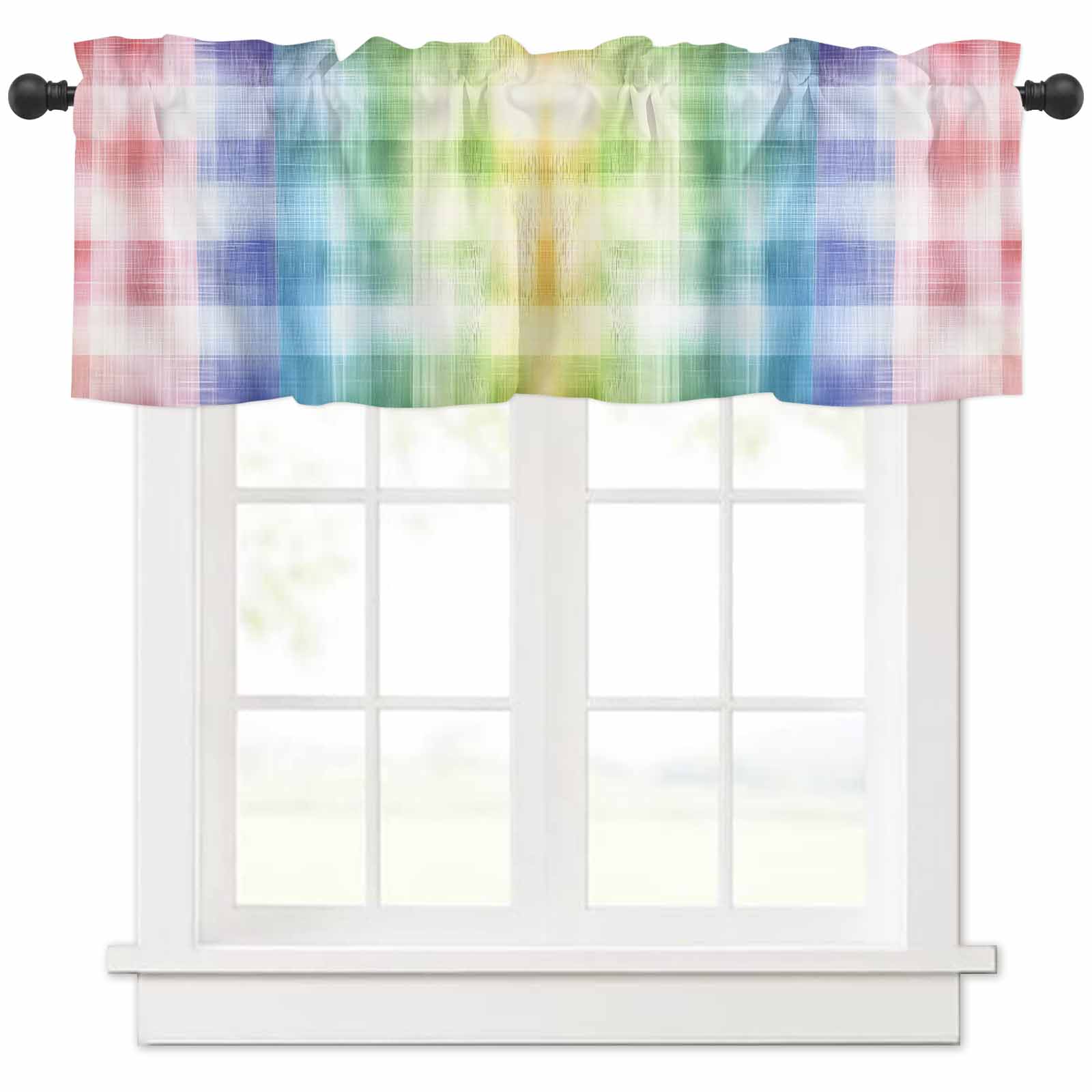 Colorful Buffalo Plaid Valances for Windows Farmhouse Kitchen Curtains ...