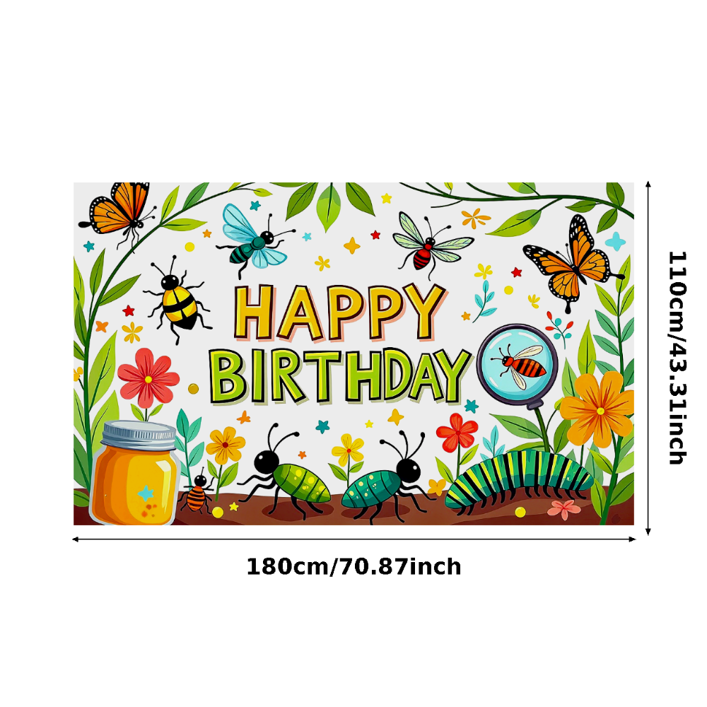 Colorful Bug Themed Happy Birthday Banner Background Backdrop Party ...