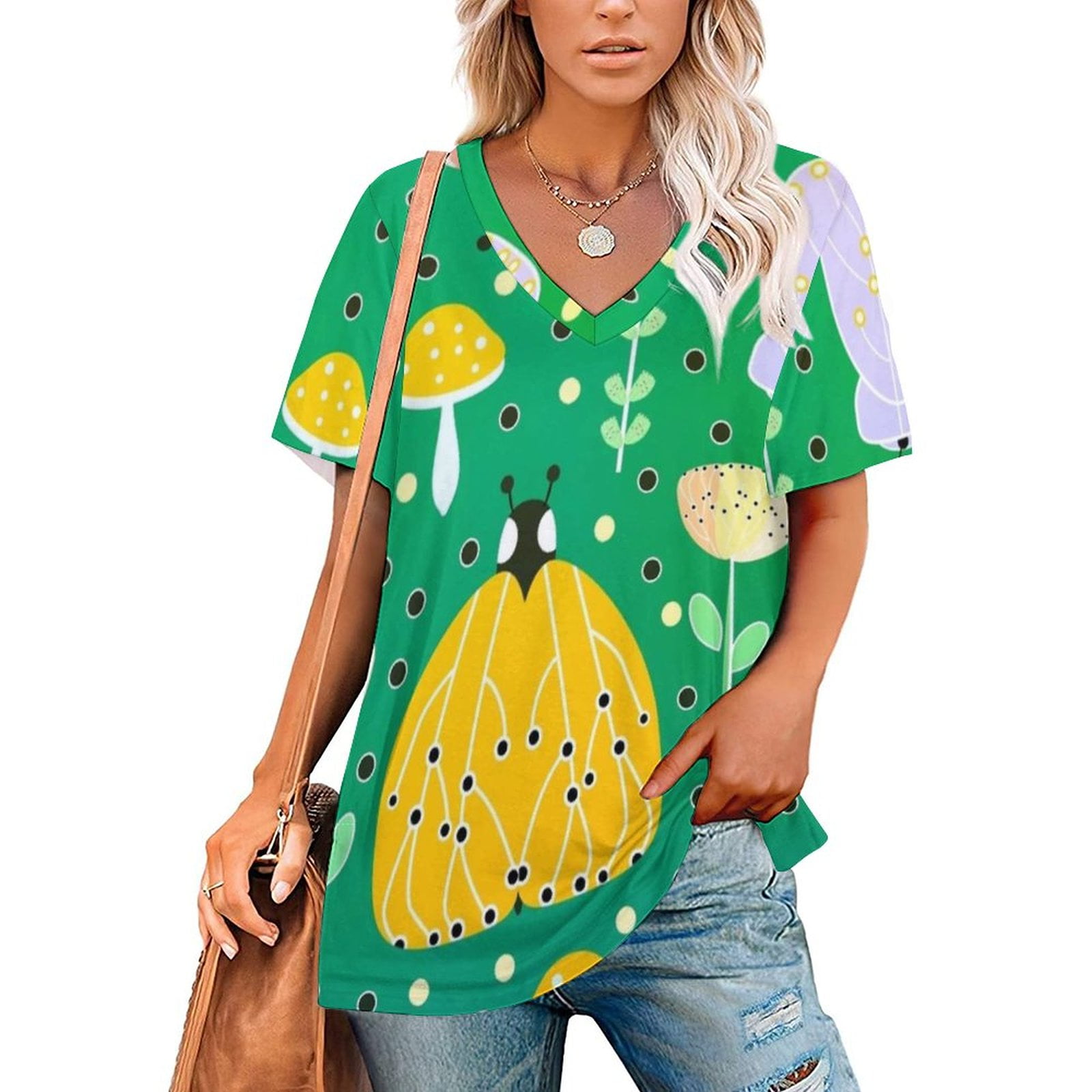 Colorful Bugs And Moths Women Zipper Sexy Printed Vintage T Shirts Tops ...