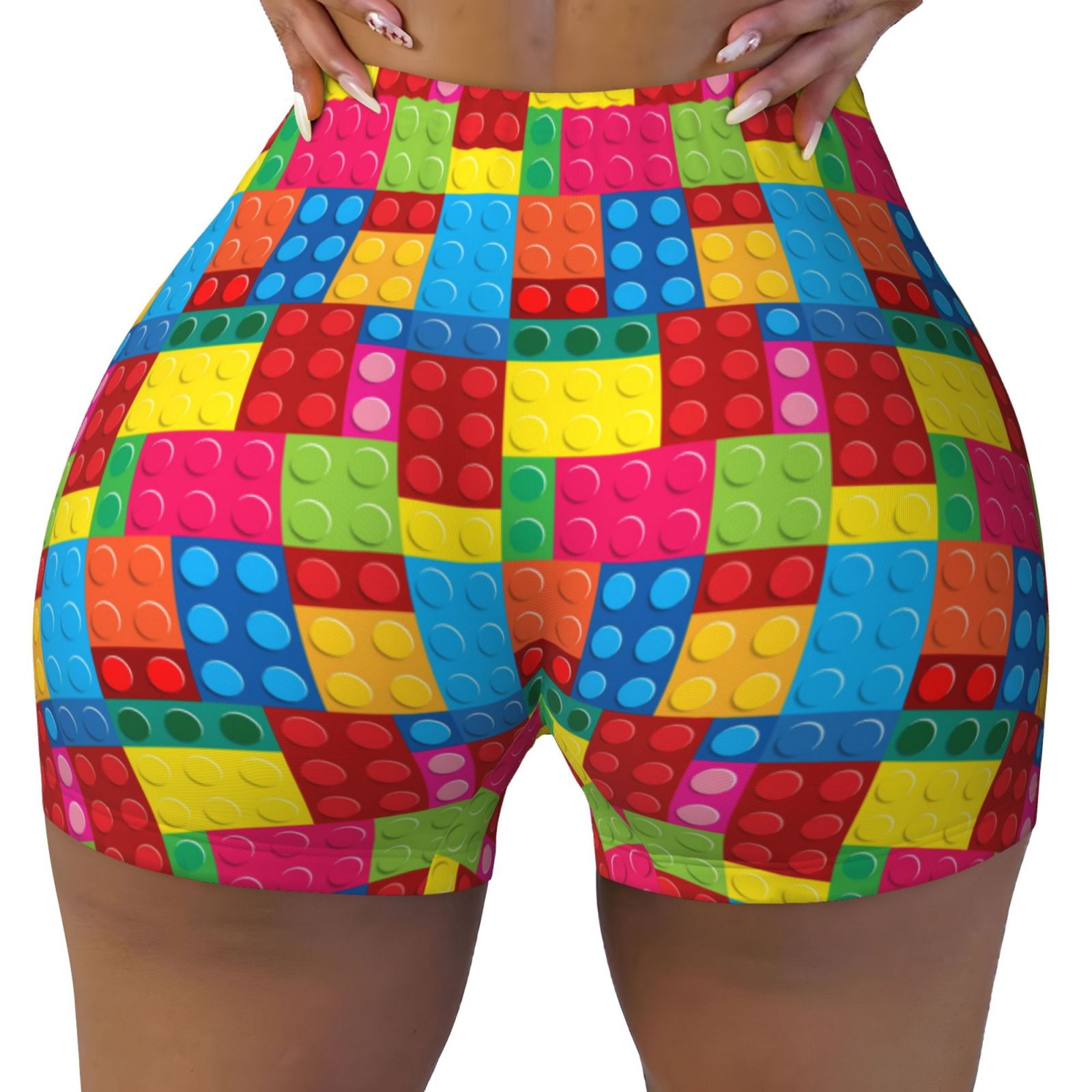 Colorful Building Blocks Workout Shorts For Women Scrunch Butt Lifting ...