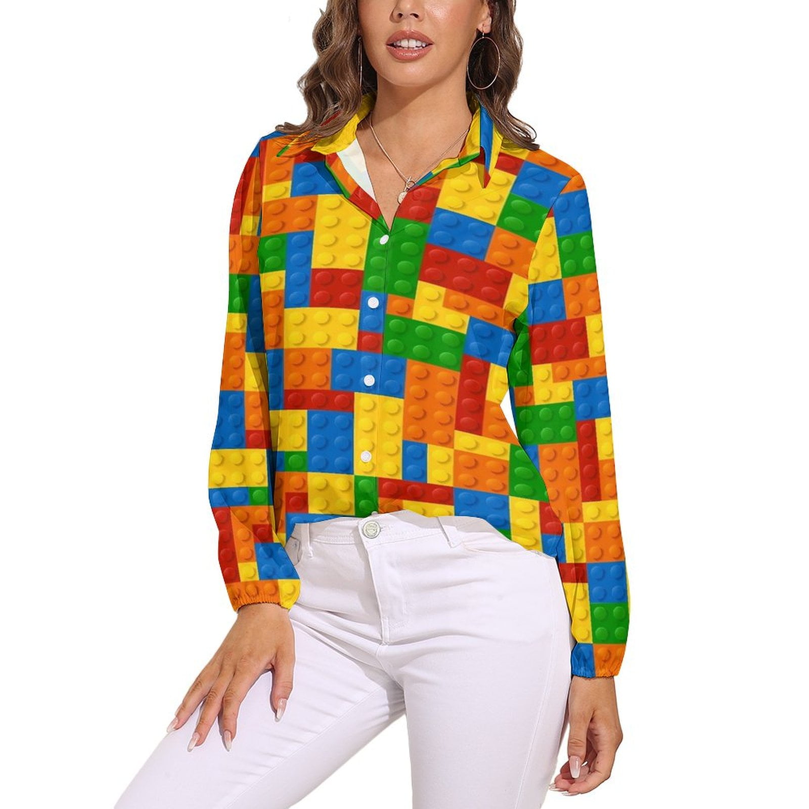 Colorful Building Bricks Small Plastic Blocks Long Sleeve Blouse Woman ...