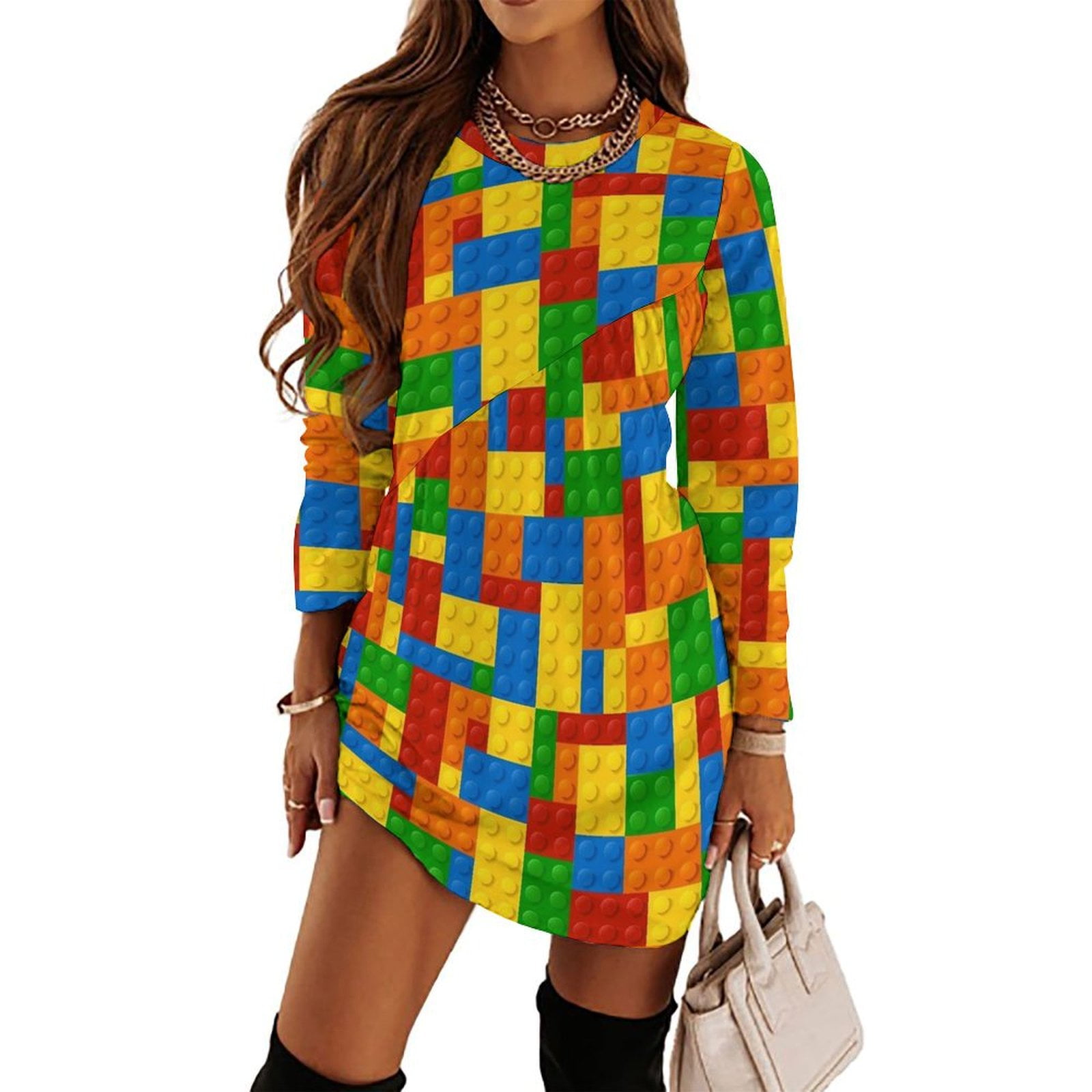 Colorful Building Bricks Small Plastic Blocks Loose Dress Evening Dress ...