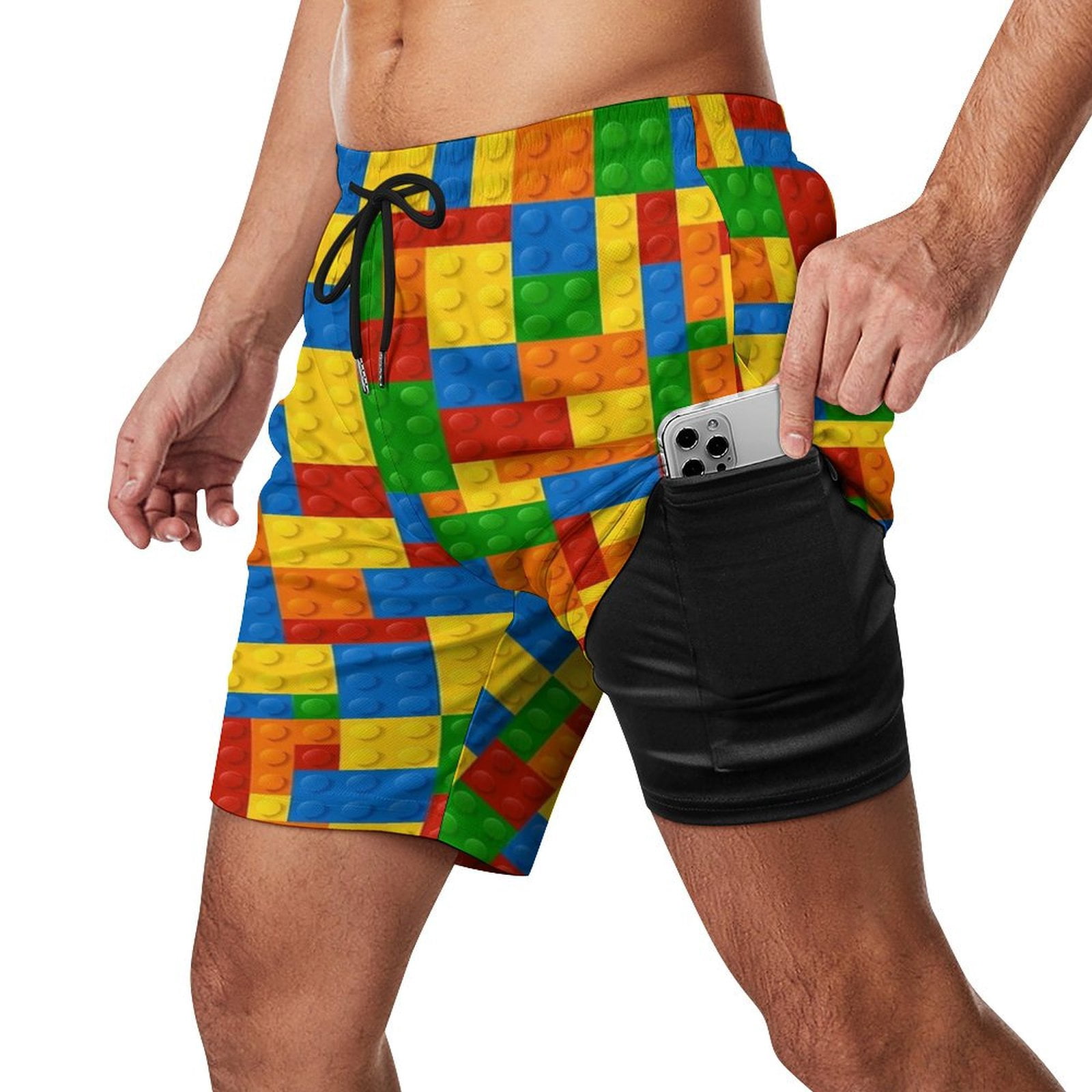 Colorful Building Bricks Small Plastic Blocks Quick Dry Swimming Shorts ...