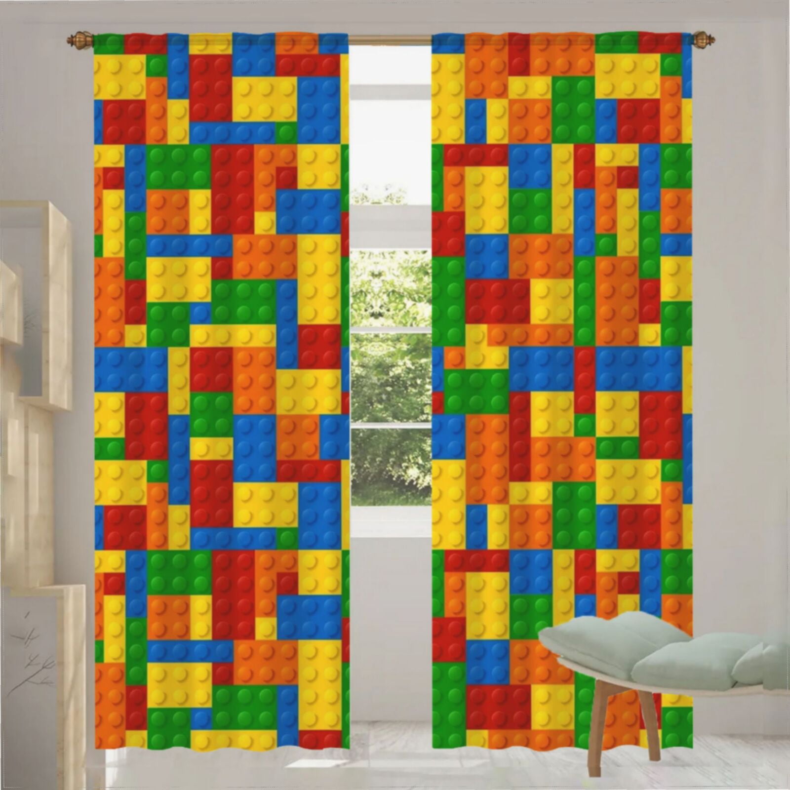 Colorful Building Bricks Small Plastic Blocks Tulle Sheer Window ...