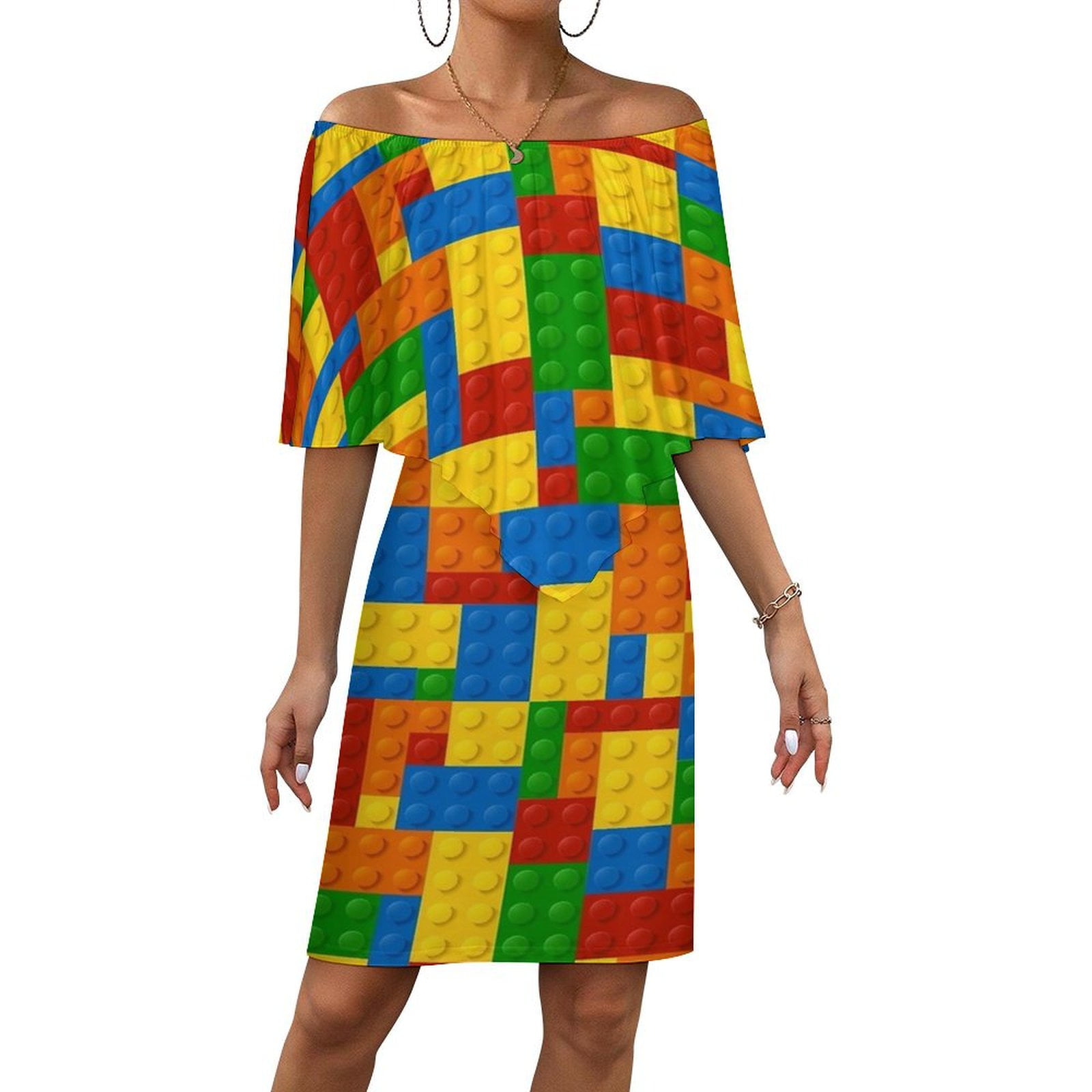 Colorful Building Bricks Small Plastic Blocks Women's Off The Shoulder ...