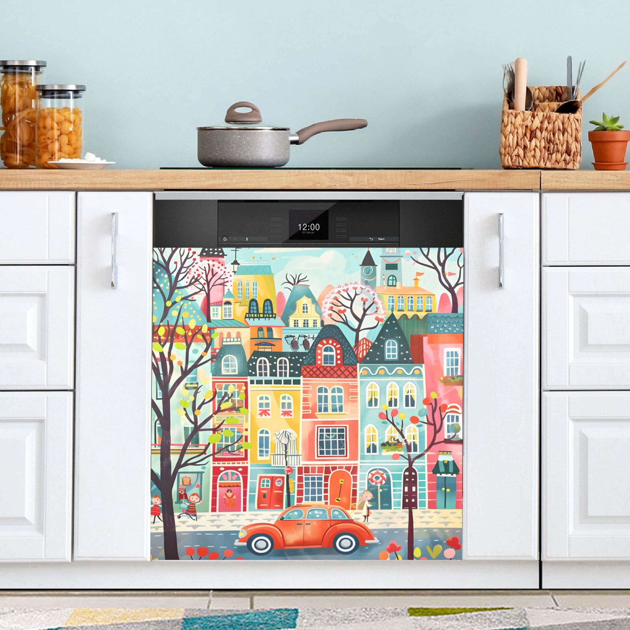 Colorful Buildings Cars Trees Dishwasher Magnet Refrigerator Magnetic ...