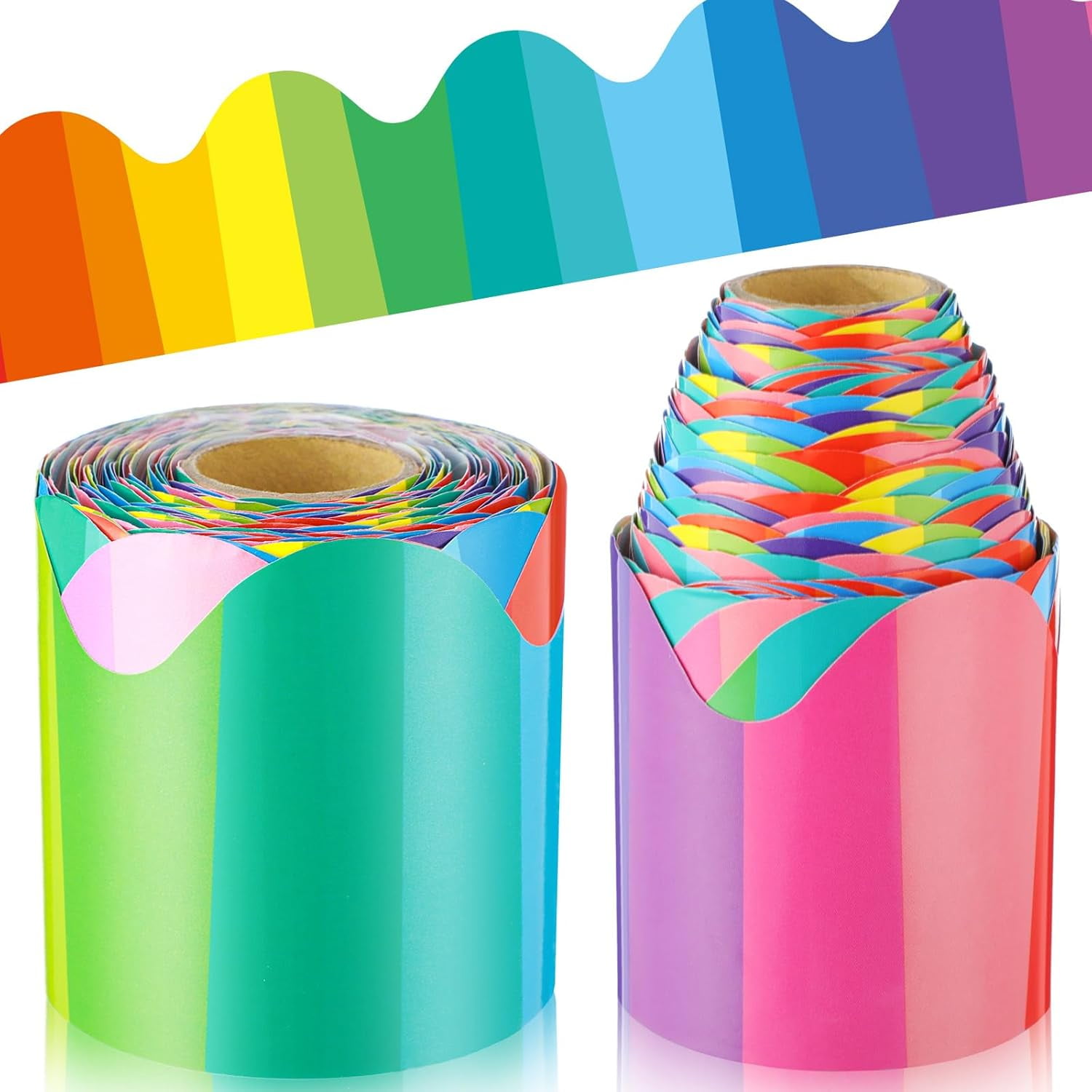 Colorful Bulletin Board Borders Rainbow Scalloped Roll Trim Confetti ...