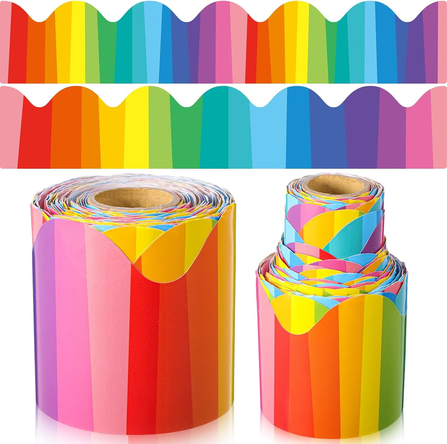 Colorful Bulletin Board Borders Rainbow Scalloped Roll Trim Confetti ...